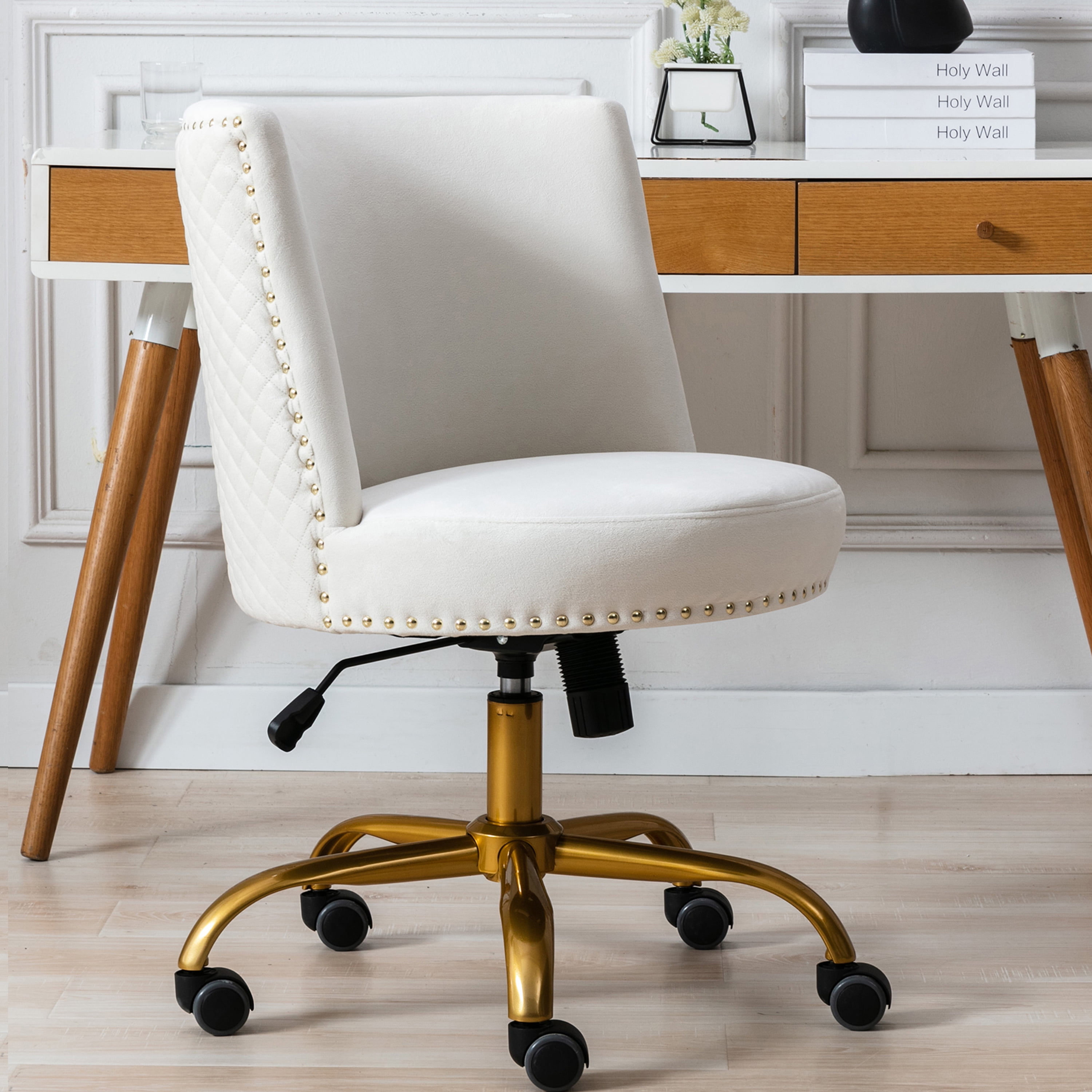 Aukfa Velvet Office Home Chair Swivel Desk With Rivets,Modern Leisure ...