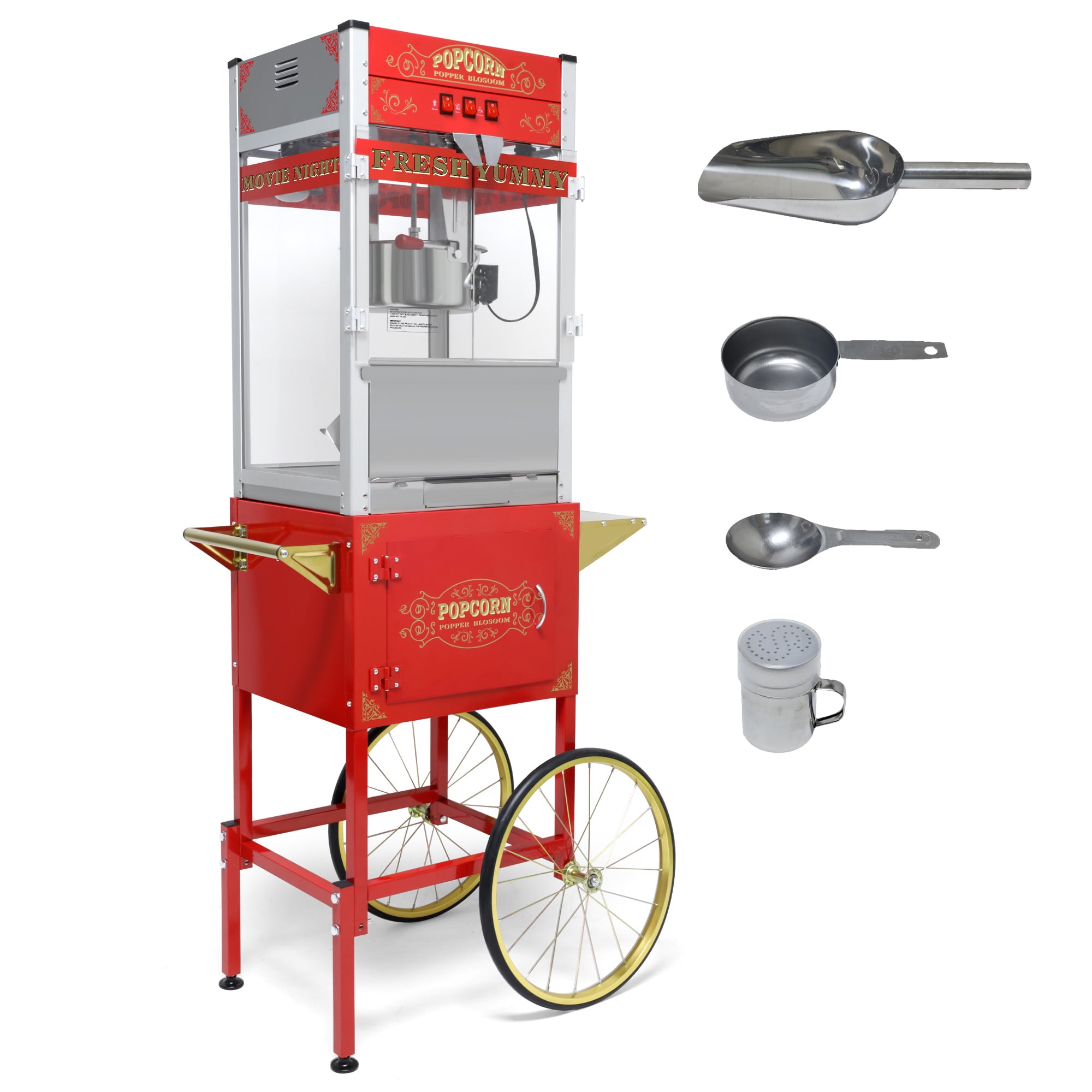 Aukfa Vintage 20-Ounce Popcorn Maker Machine with Cart, 64 Inches Tall ...