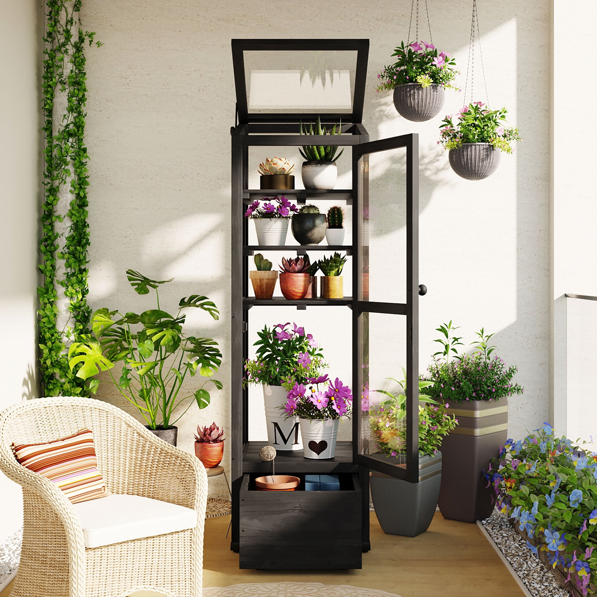 Aukfa Wood Portable Greenhouse w/Movable Storage Box & Adjustable ...