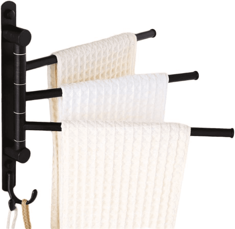 Auktopt Swivel 3-Arm Towel Rack for Bathroom, Wall Mounted, with Hooks ...