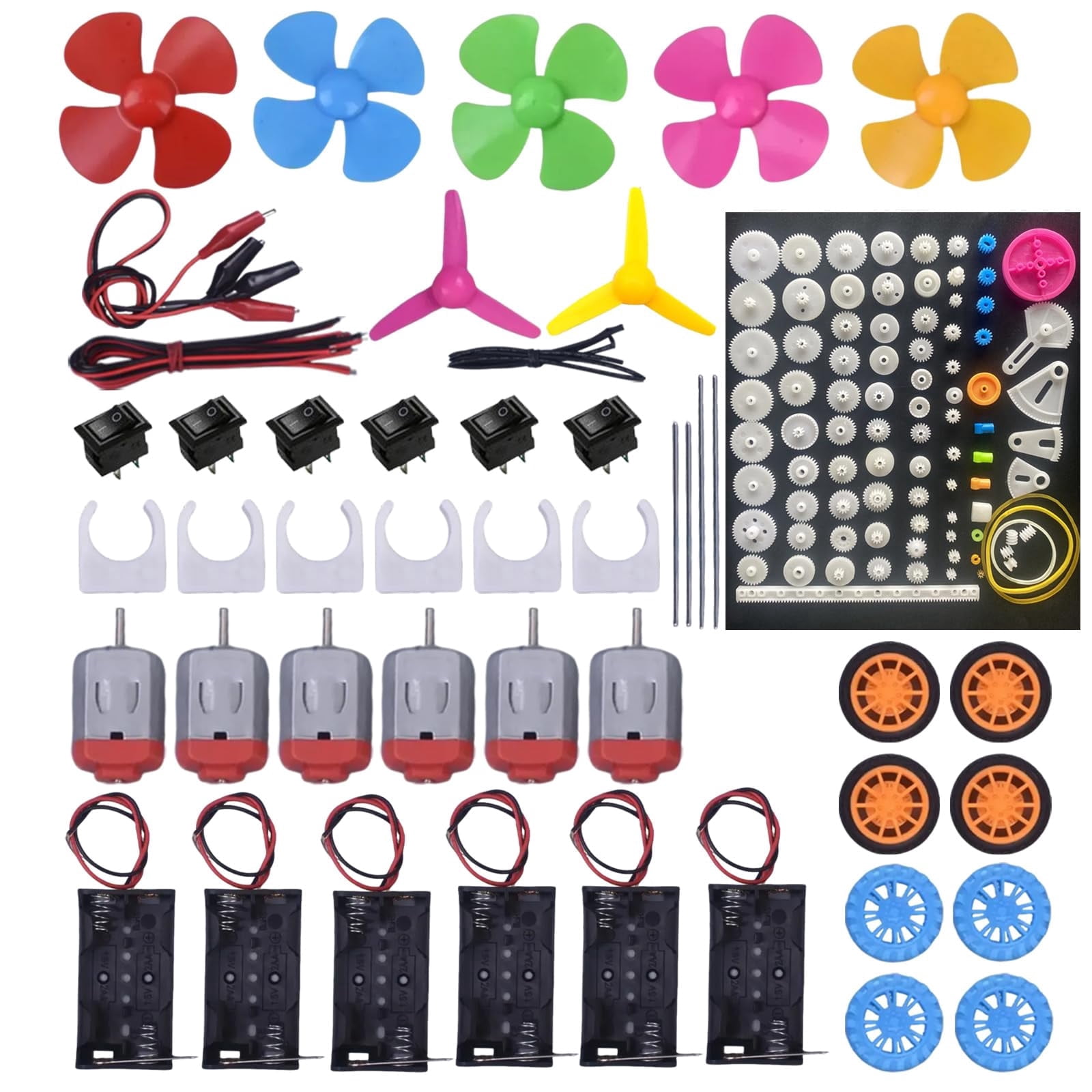 Aukuyee 6 pack DC Motor Kit 3V, 131PCS STEM Building Set with 85 Gears ...