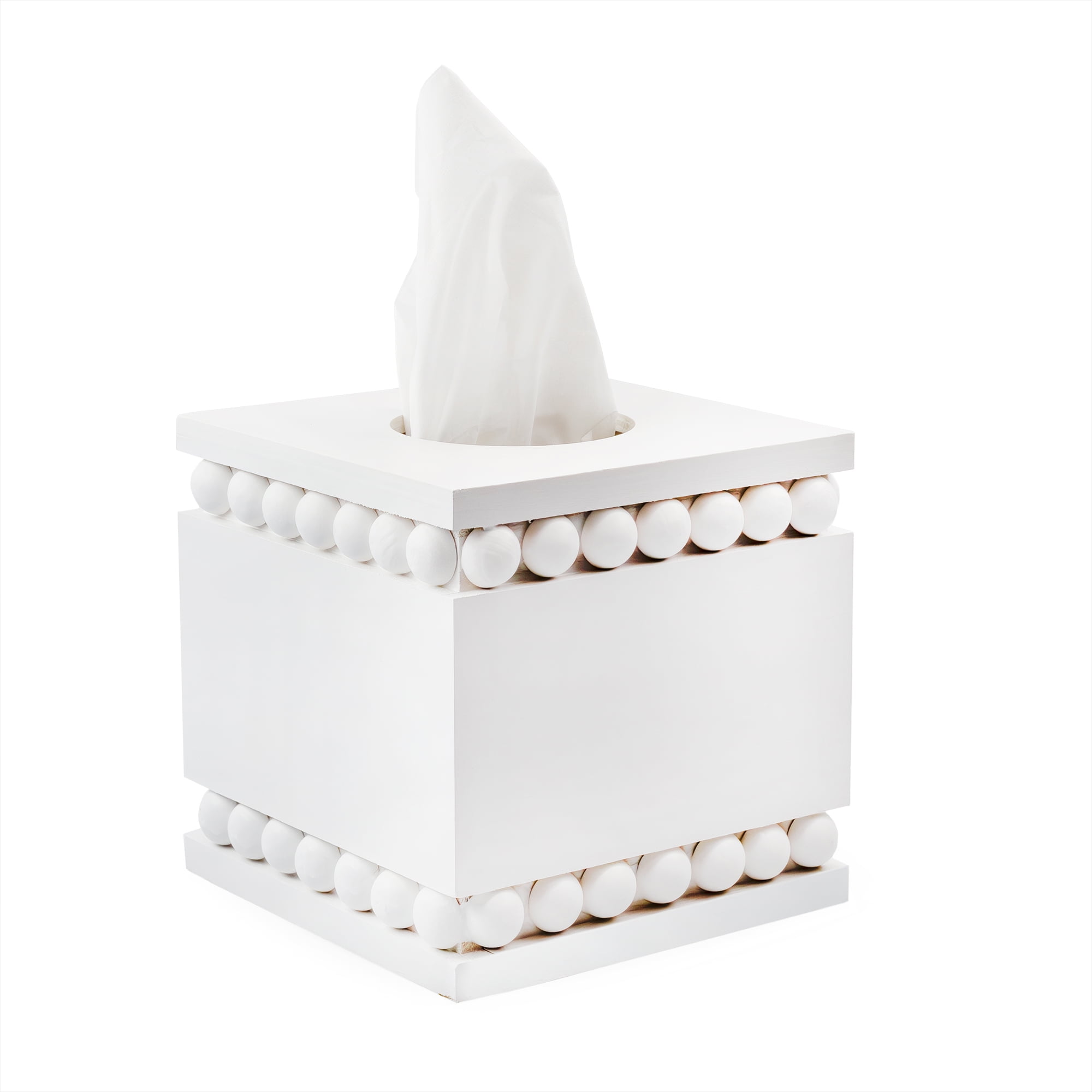 AuldHome Design Beaded Square Tissue Box Cover (White); Rustic ...