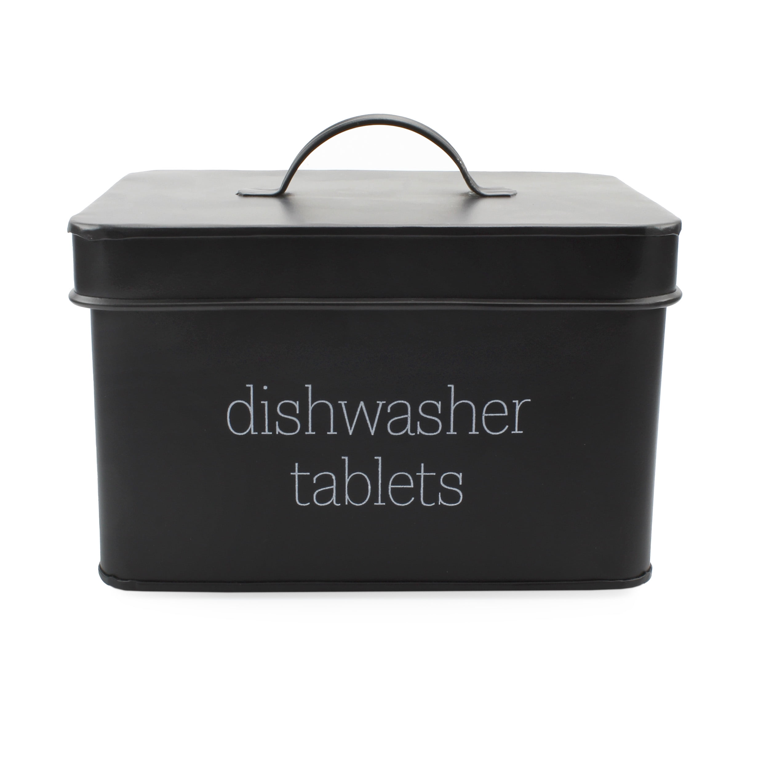 AuldHome Black Dishwasher Pod Storage Container, Enamelware Kitchen Tin ...