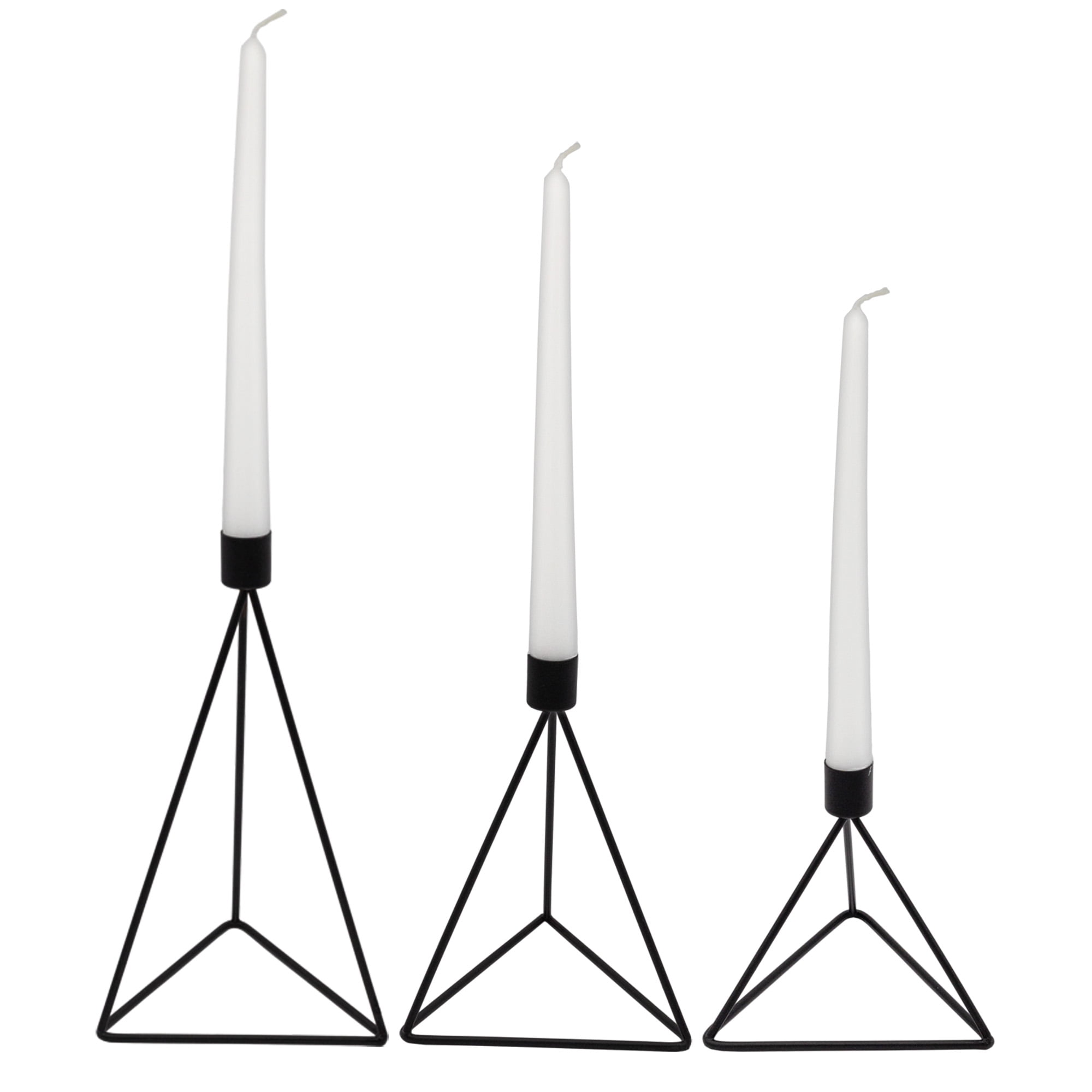 AuldHome Design Black Geometric Candlestick Holders (Set of 3); Metal ...