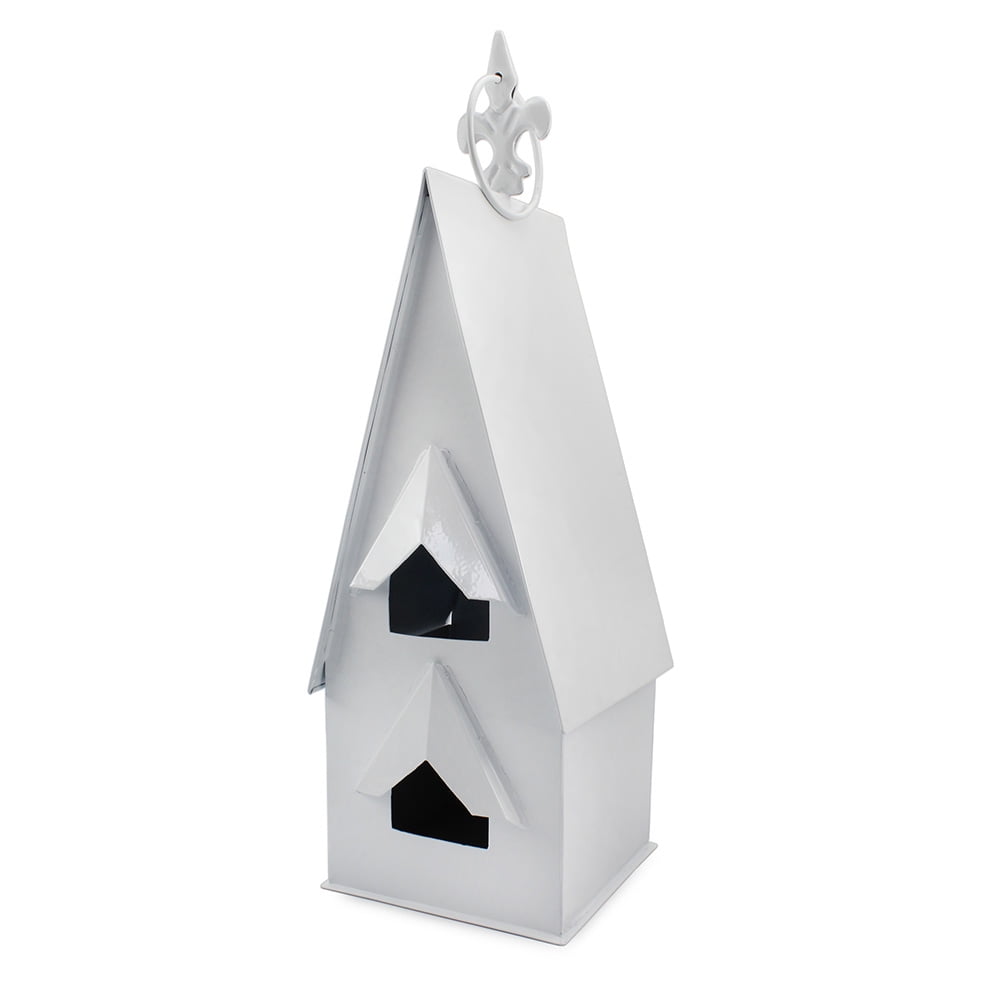 AuldHome Design Enamel Coated Decorative Birdhouse; White Farmhouse ...