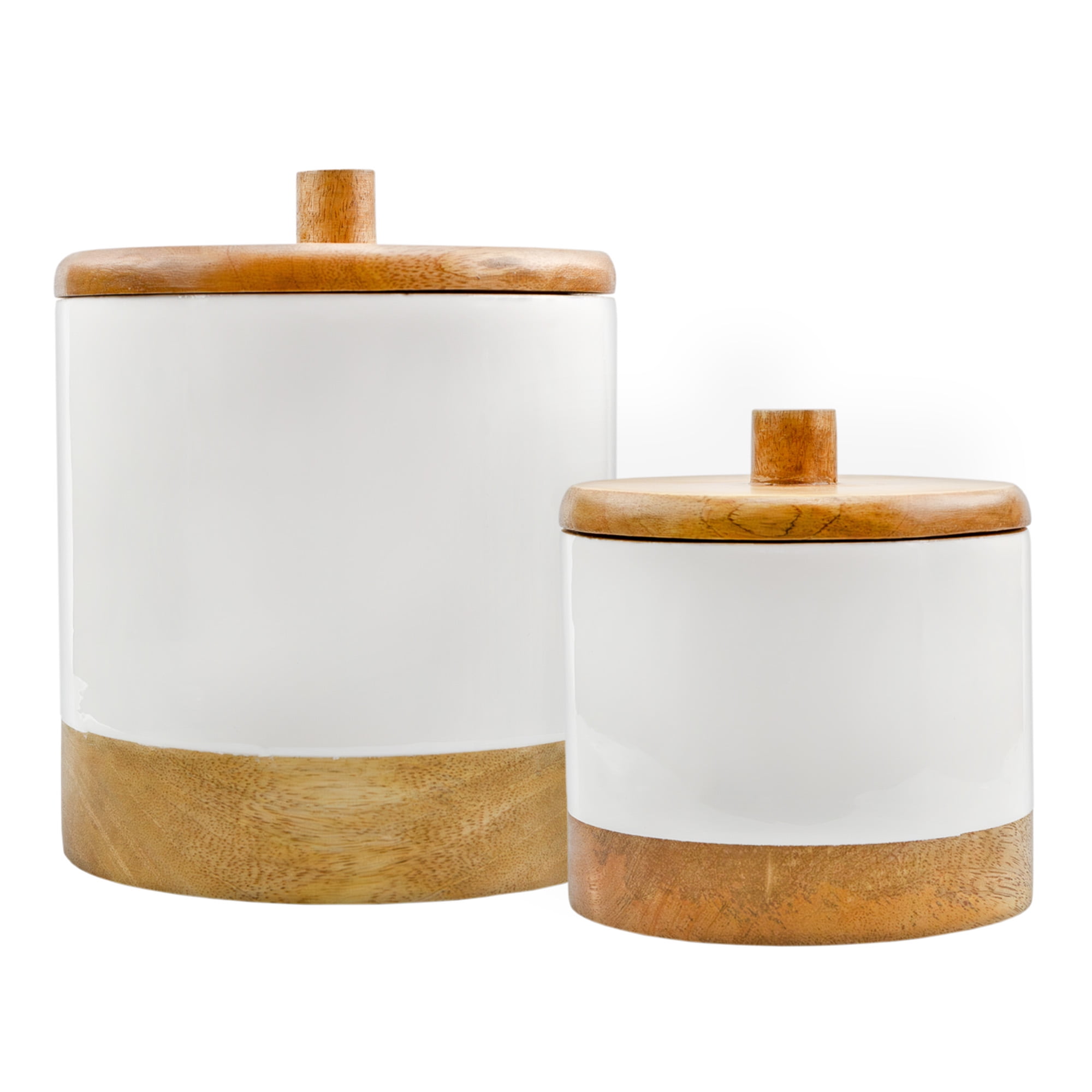 AuldHome Design Enamel/Mango Wood Lid Canisters (Set of 2); Farmhouse ...