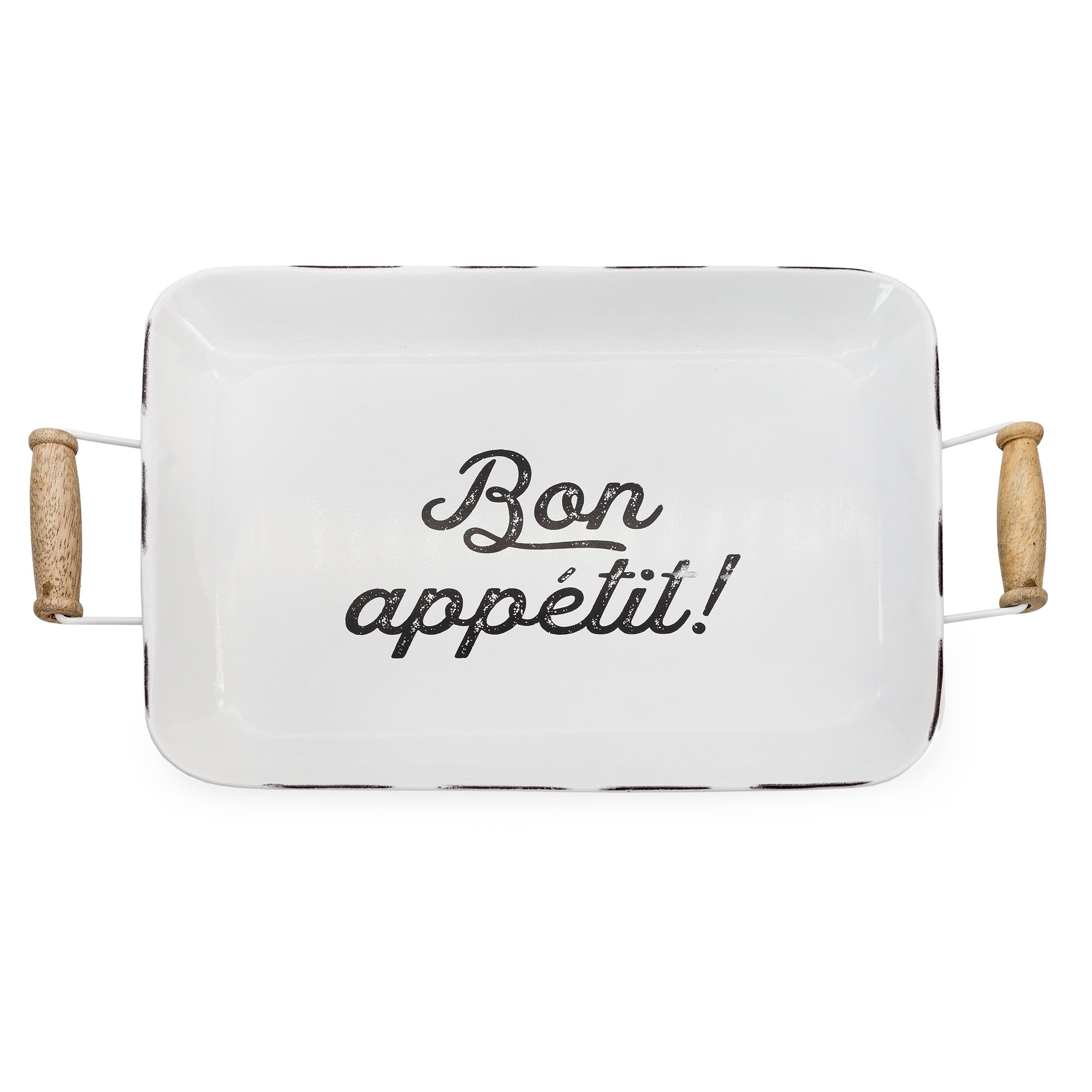 AuldHome Design Enamelware Bon Appetit Tray (White); Distressed ...