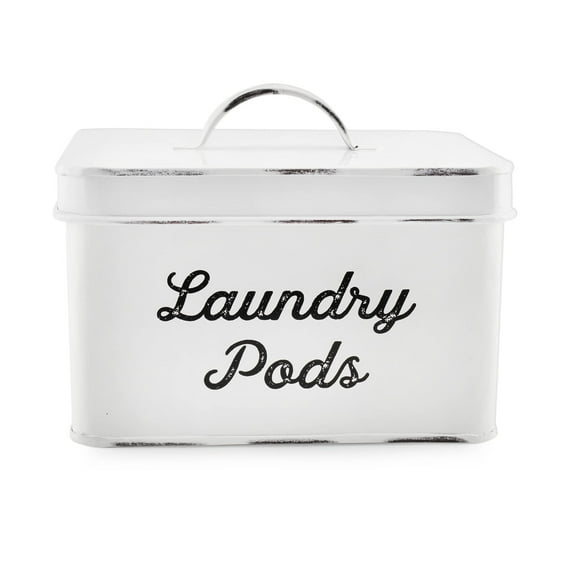 AuldHome Design Enamelware Laundry Pod Holder; Rustic White Laundry Pod ...