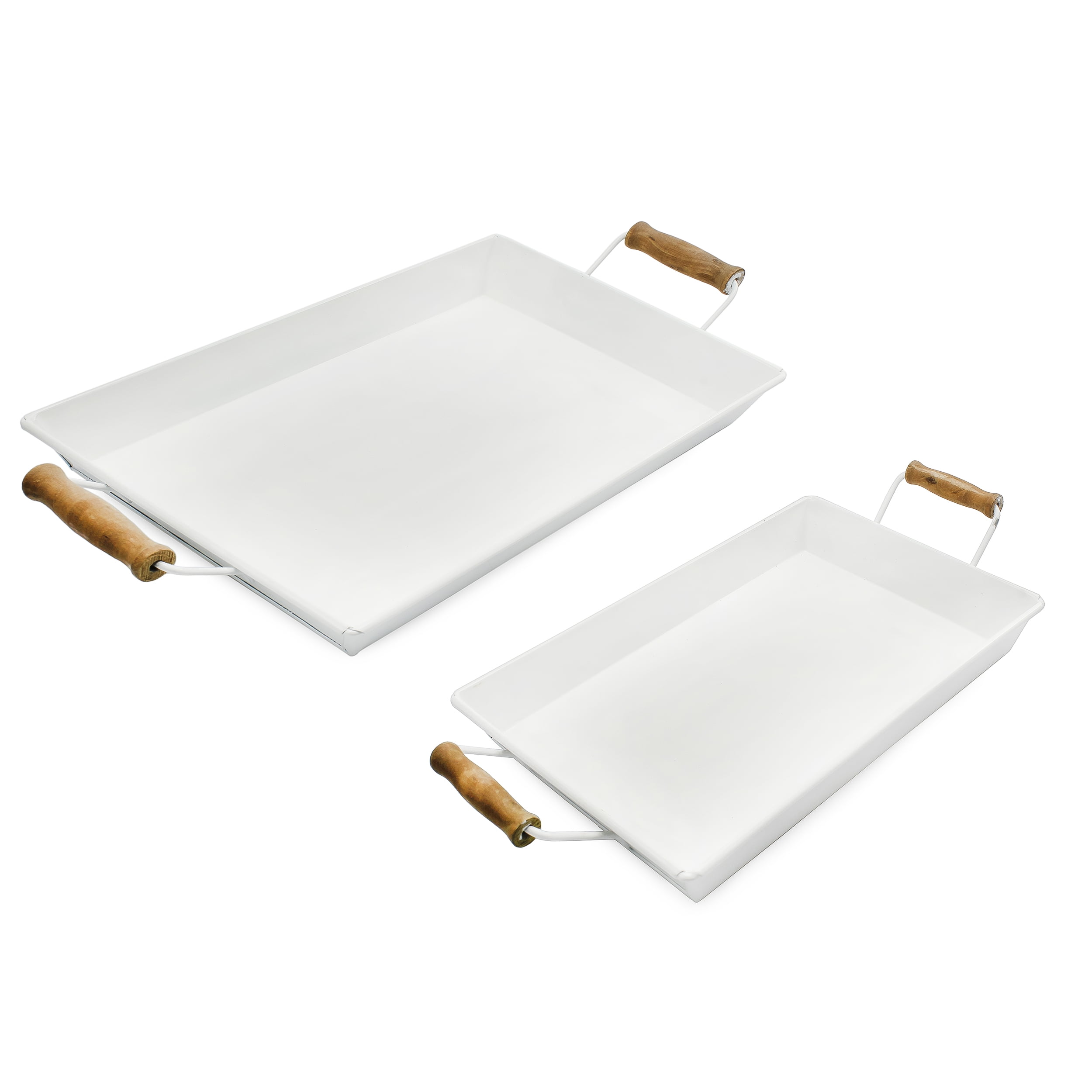 AuldHome Design Enamel Serving Trays with Wooden Handles (Set of 2 ...