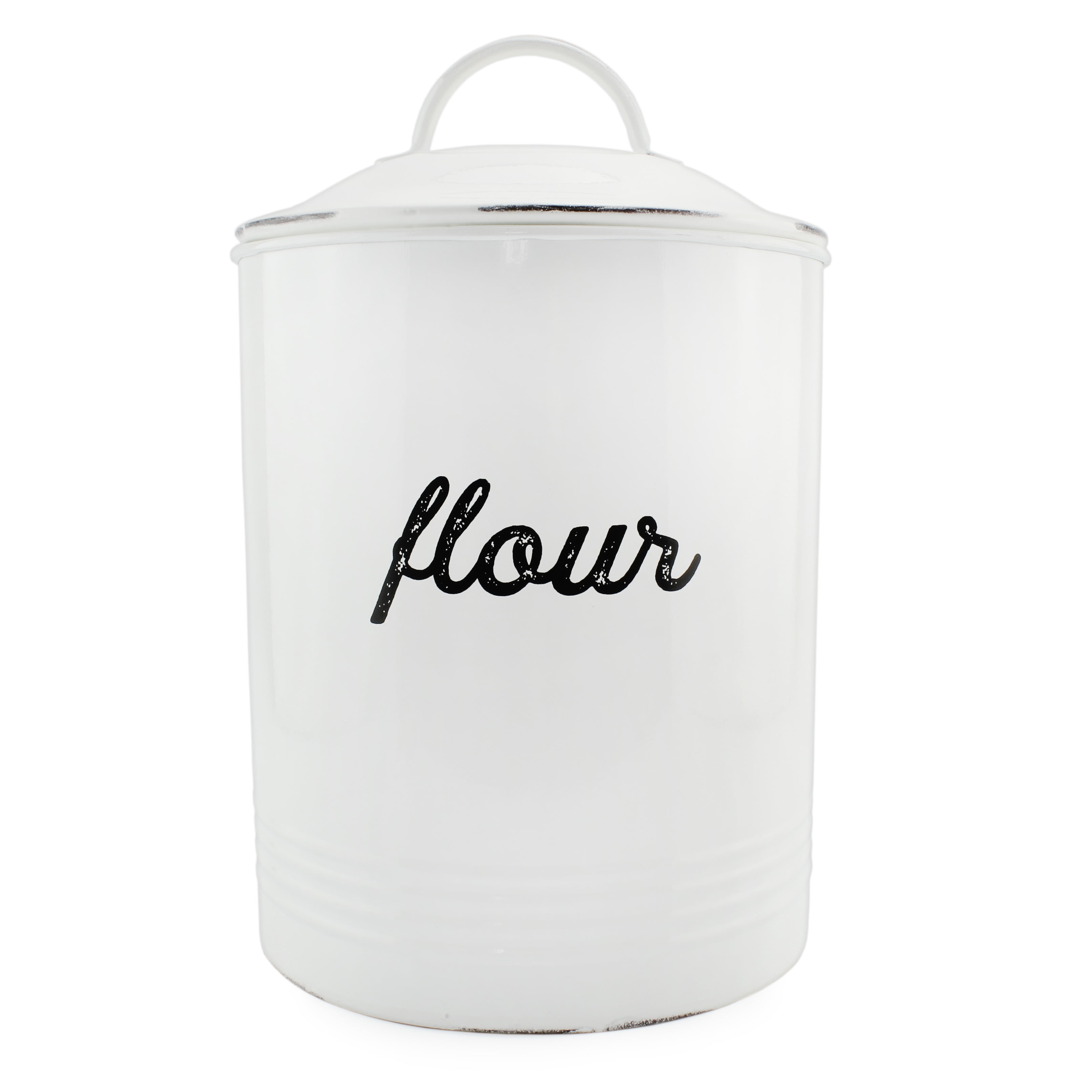 AuldHome Design Enamelware White Flour Canister; Rustic Distressed ...