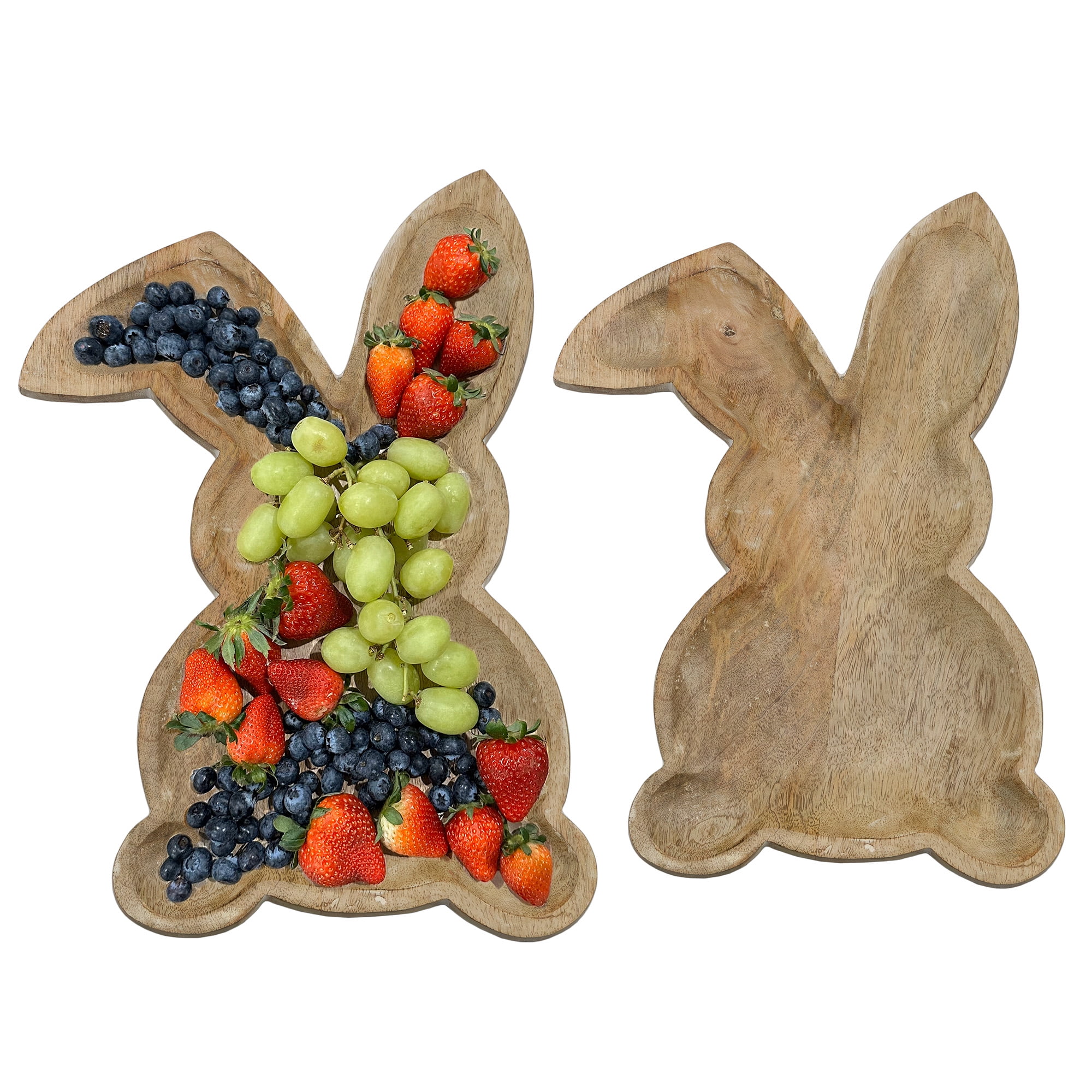 AuldHome Design Decorative Bunny-Shaped Mango Wood Serving Trays (Set ...