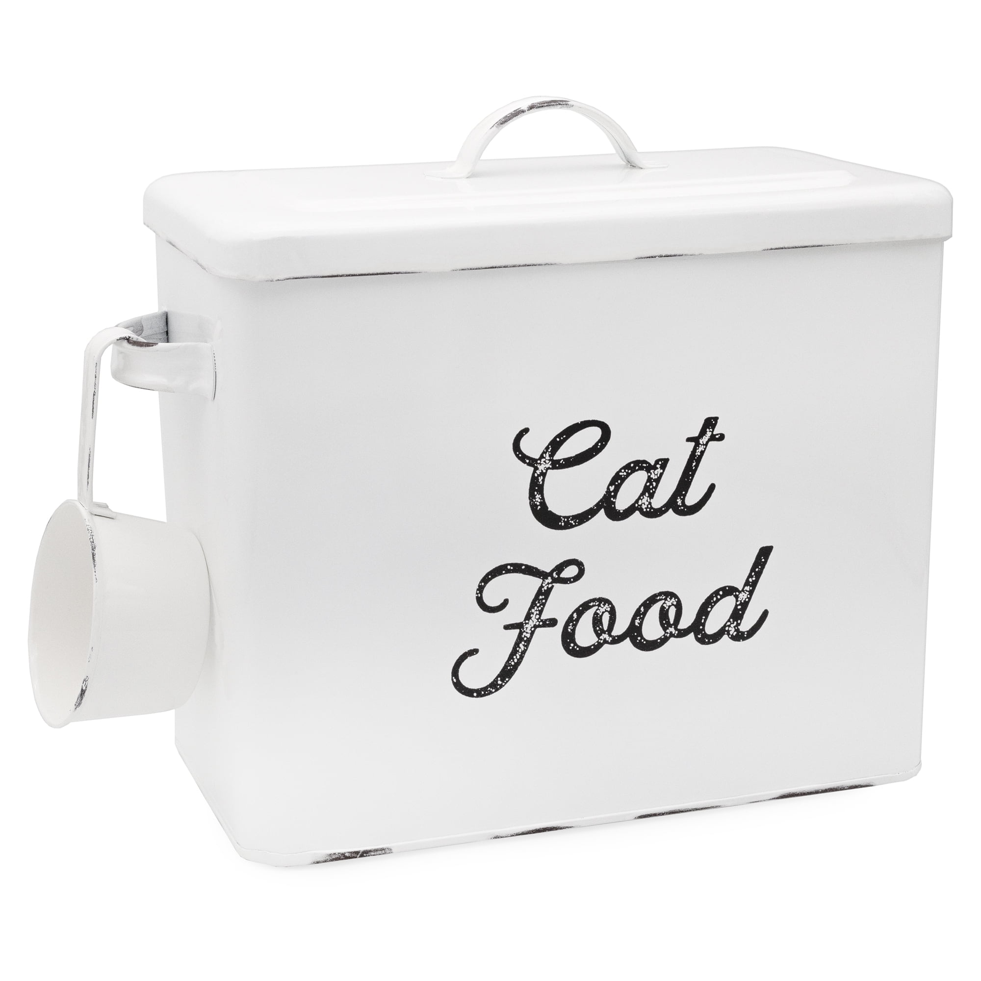 AuldHome Design Farmhouse Cat Food Container (White); Enamelware Rustic ...