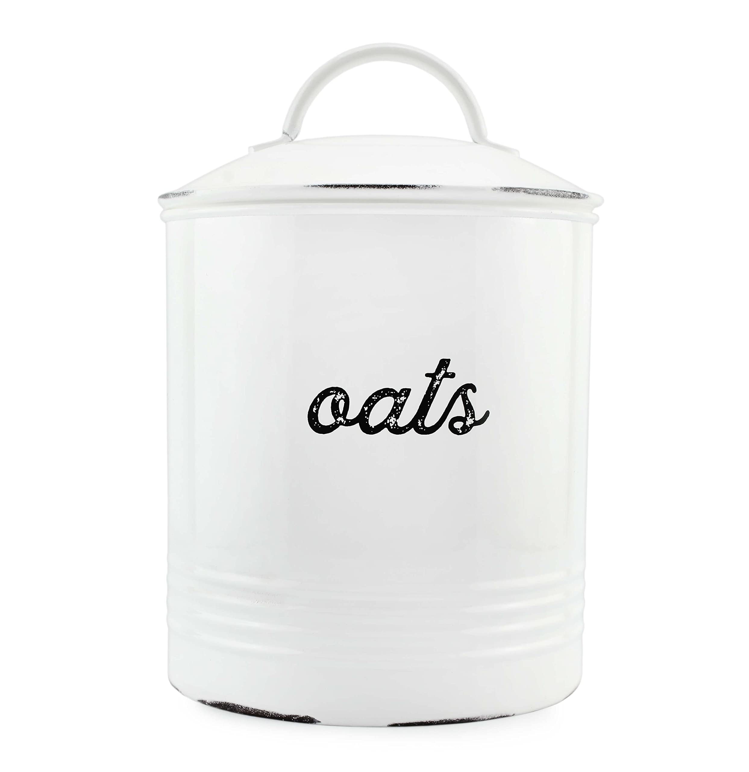 AuldHome Design Farmhouse Enamelware Oatmeal Canister (White); Rustic ...