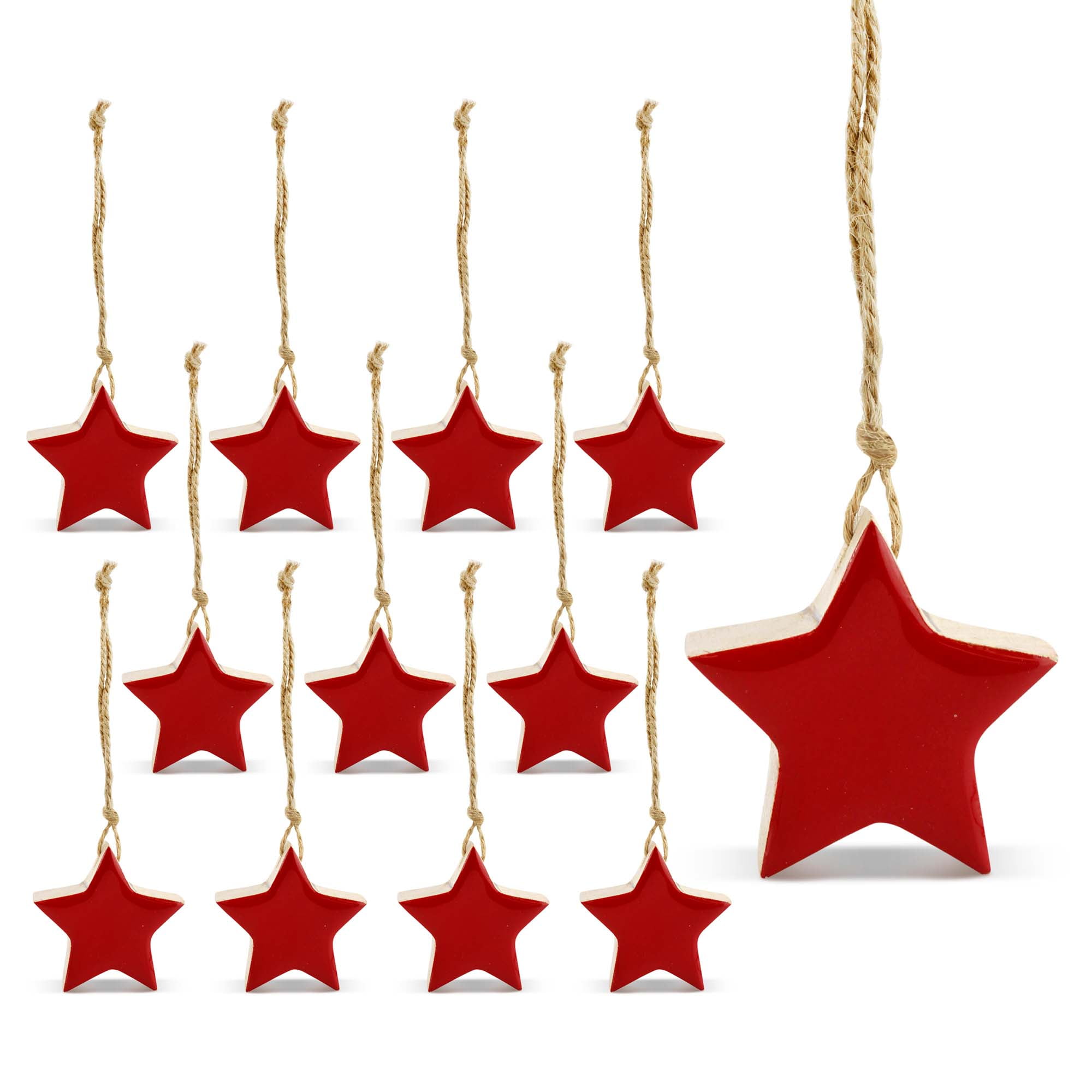AuldHome Design Farmhouse Star Ornaments (12-Pack, Red); Wood w/ Red ...