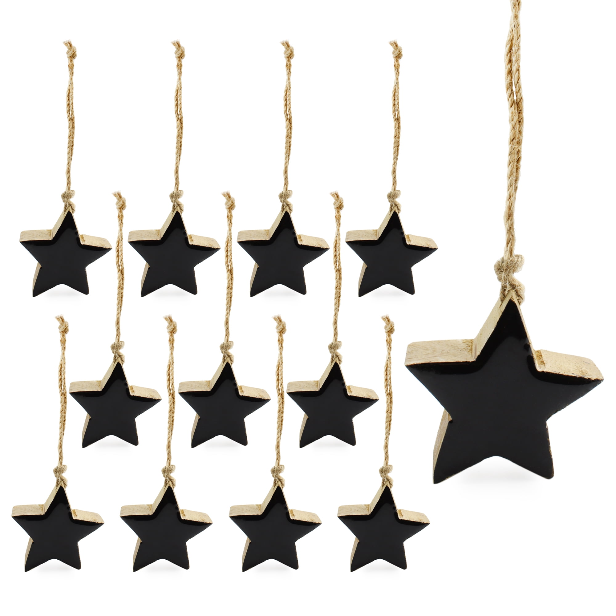 AuldHome Design Farmhouse Star Ornaments (Black, 12-Pack); Wood w ...