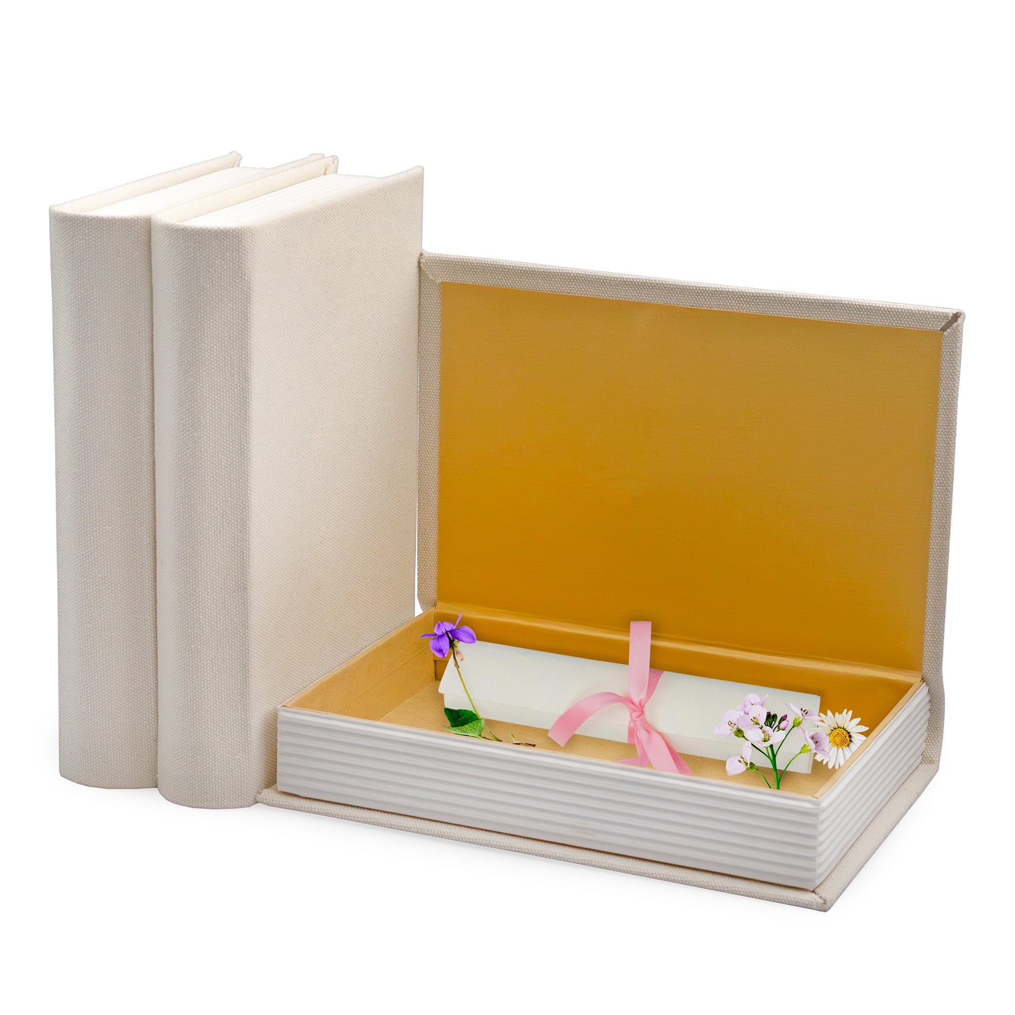 AuldHome Design Cream Faux Book Stack, Decorative Books with Hidden ...