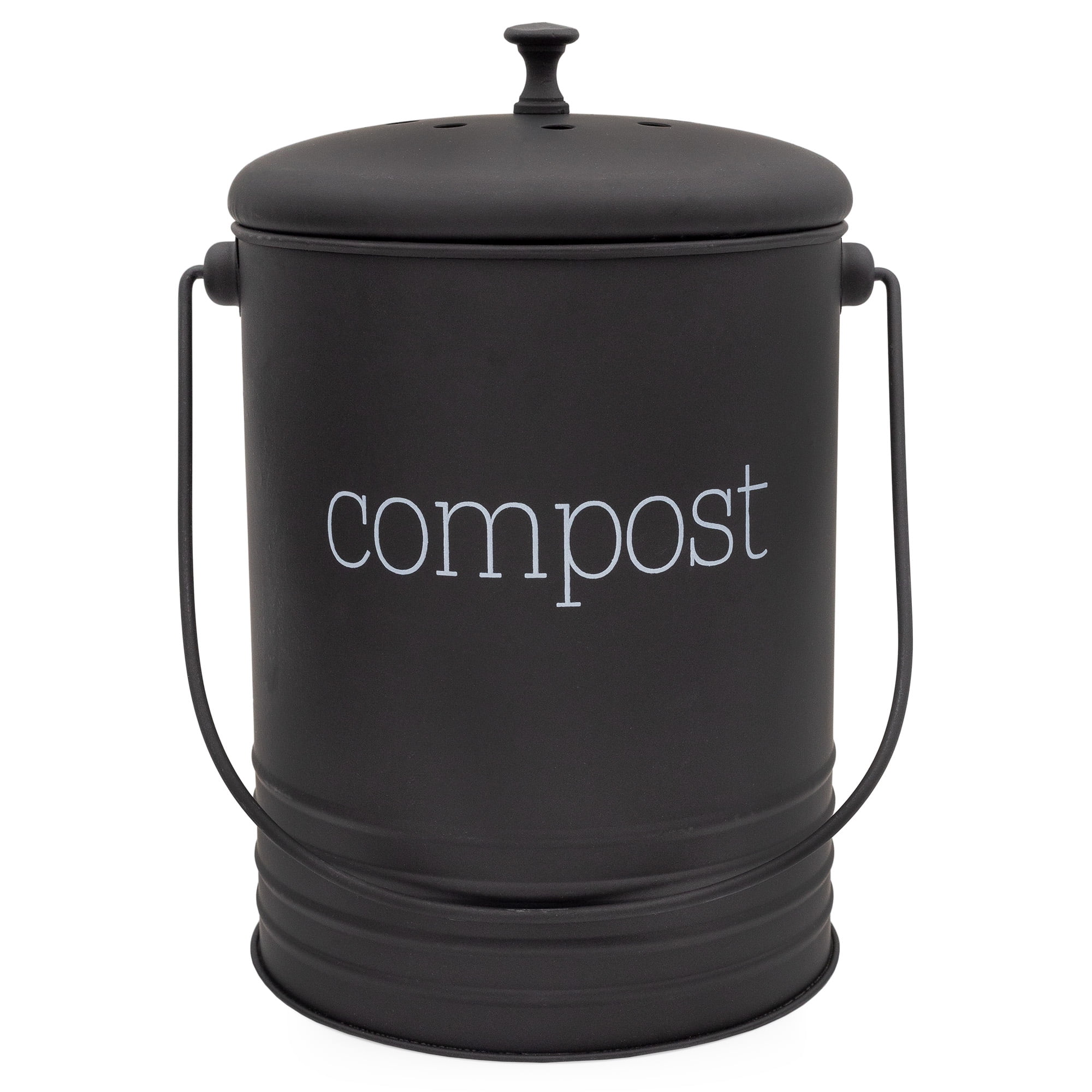 AuldHome Black Enamelware Compost Bin, Farmhouse Style with Lid and ...