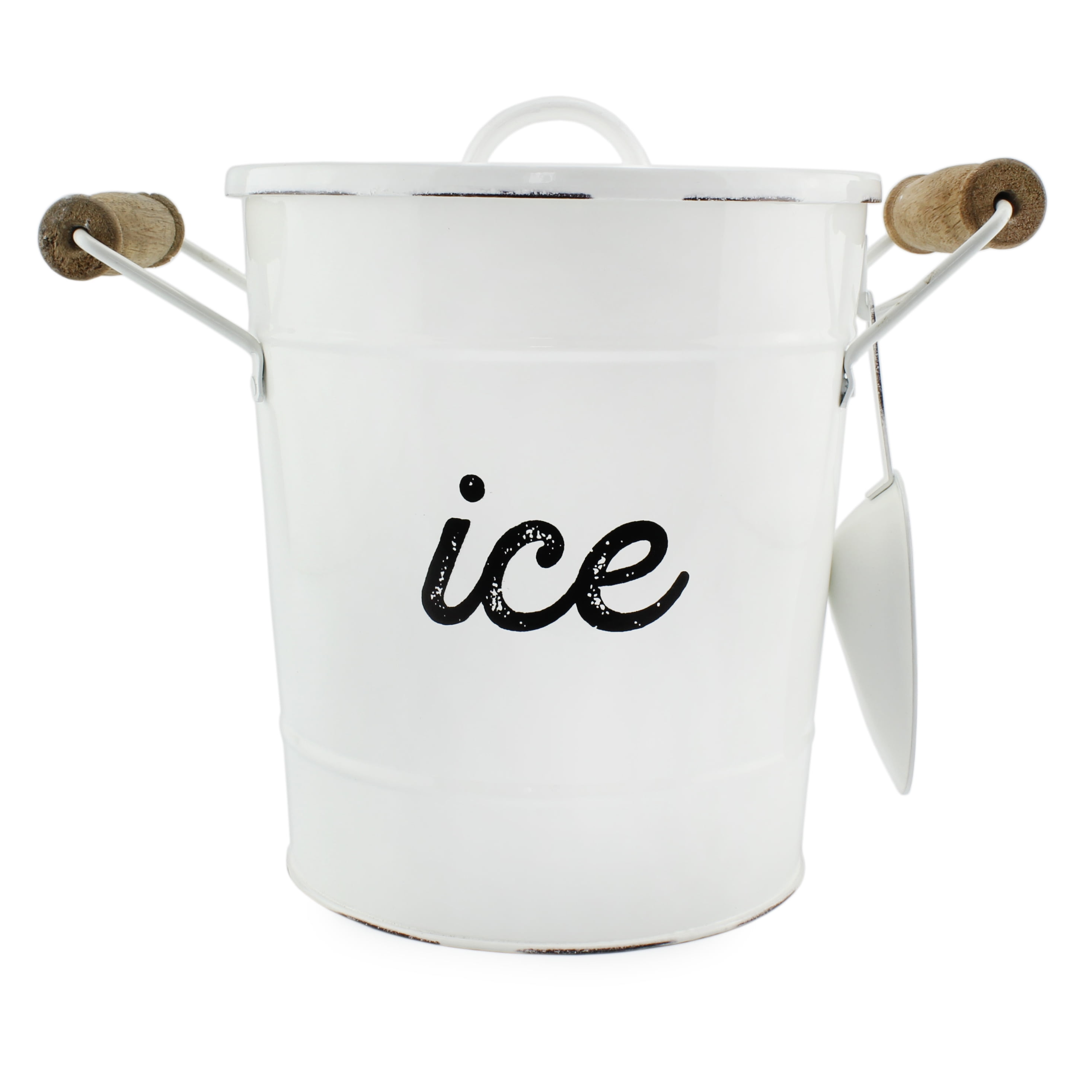 AuldHome Design Rustic Enamelware Ice Bucket; White Farmhouse Style ...