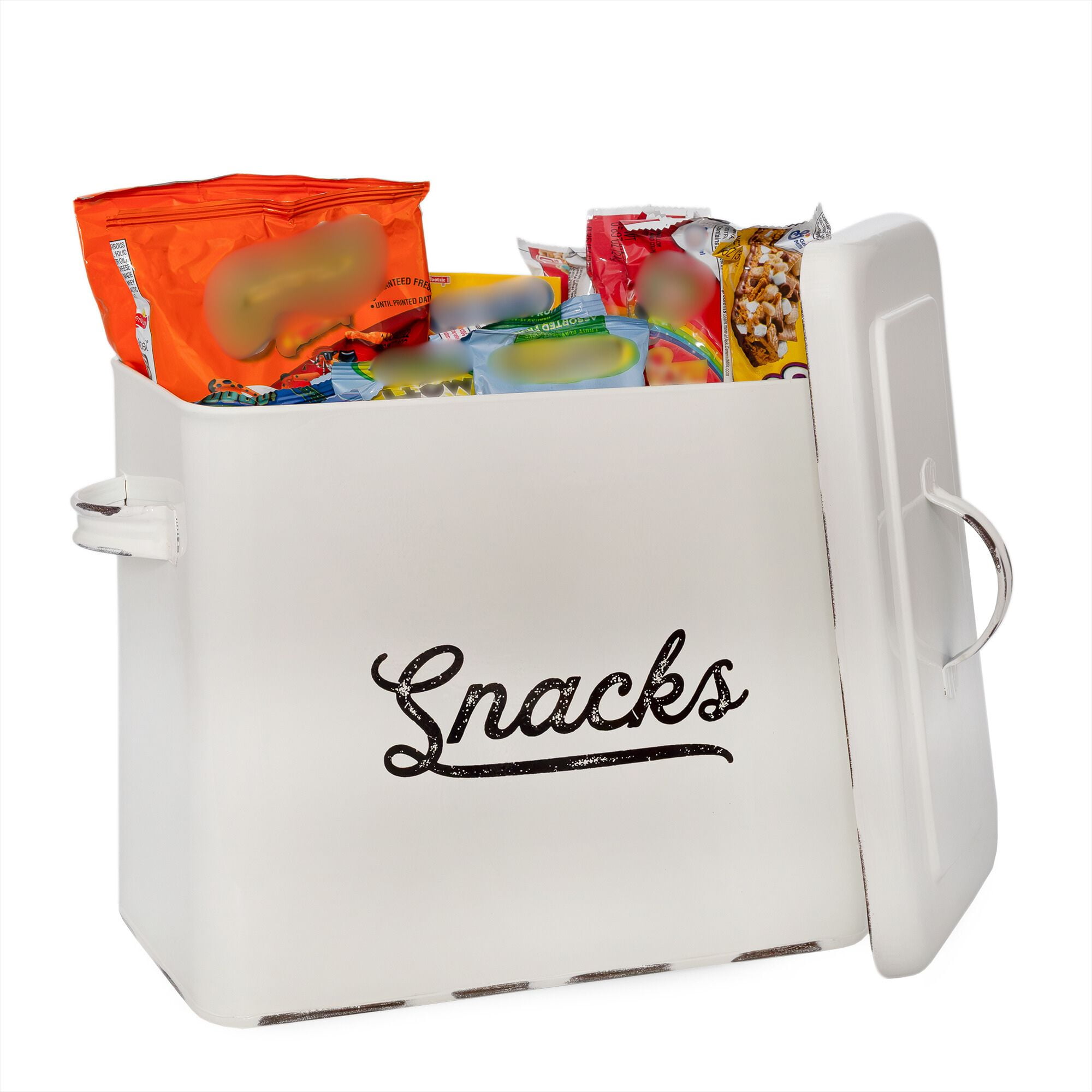 AuldHome Design Rustic Snack Bin, White Enamelware Snack Container ...
