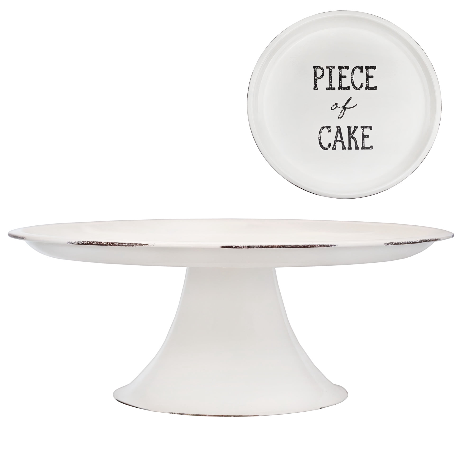 AuldHome Design Rustic White Cake Stand, Farmhouse Enamelware Round ...
