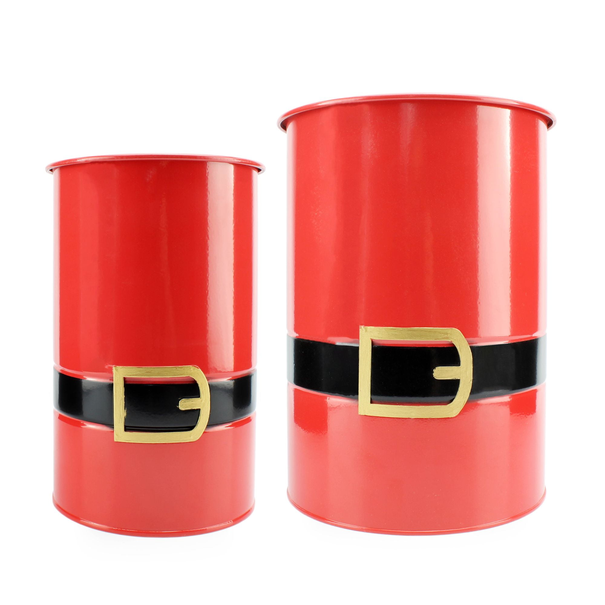 AuldHome Design Santa Christmas Greenery Buckets, Set of 2 Red Steel ...
