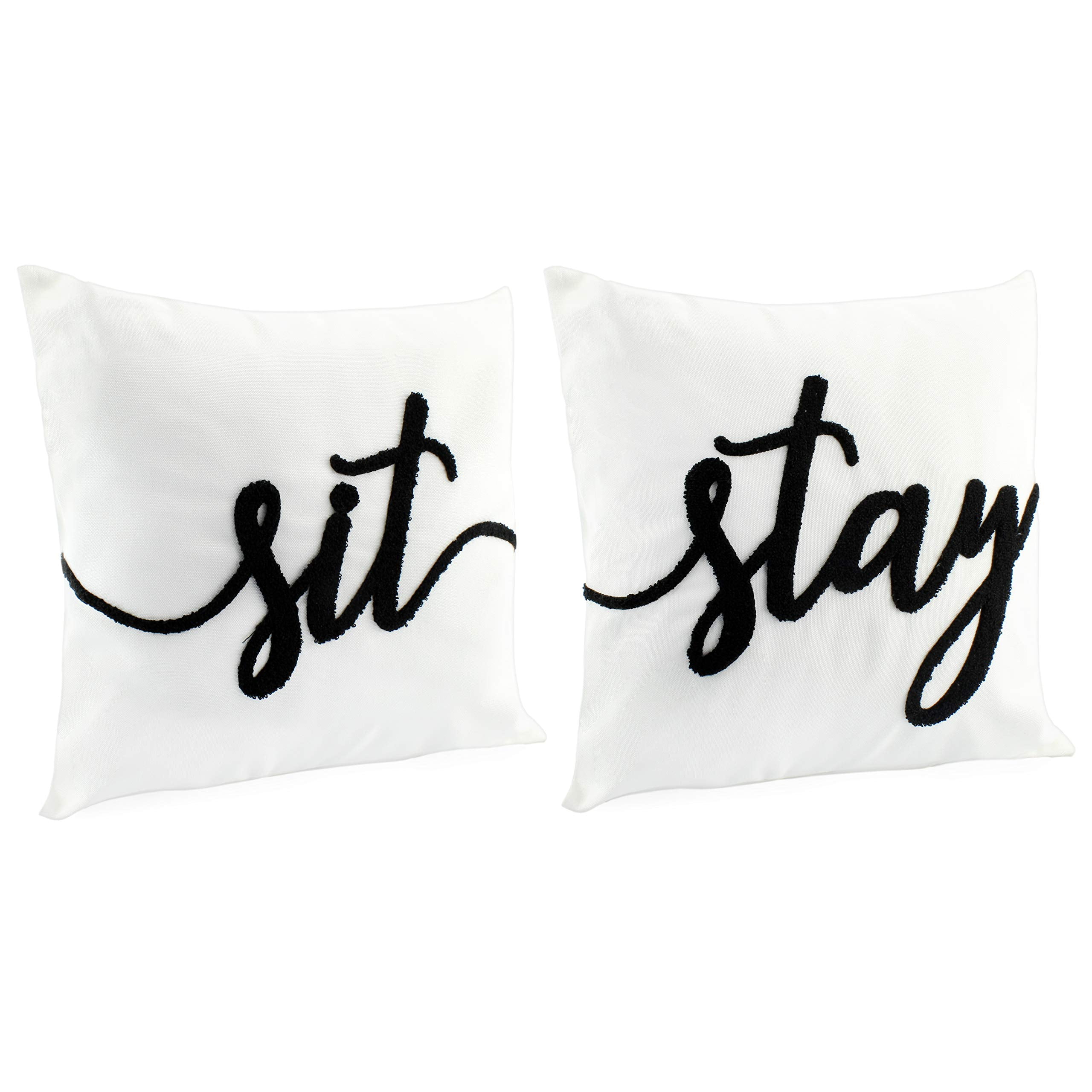 AuldHome Design Throw Pillow Covers: Sit and Stay (16-Inch, Set of 2 ...
