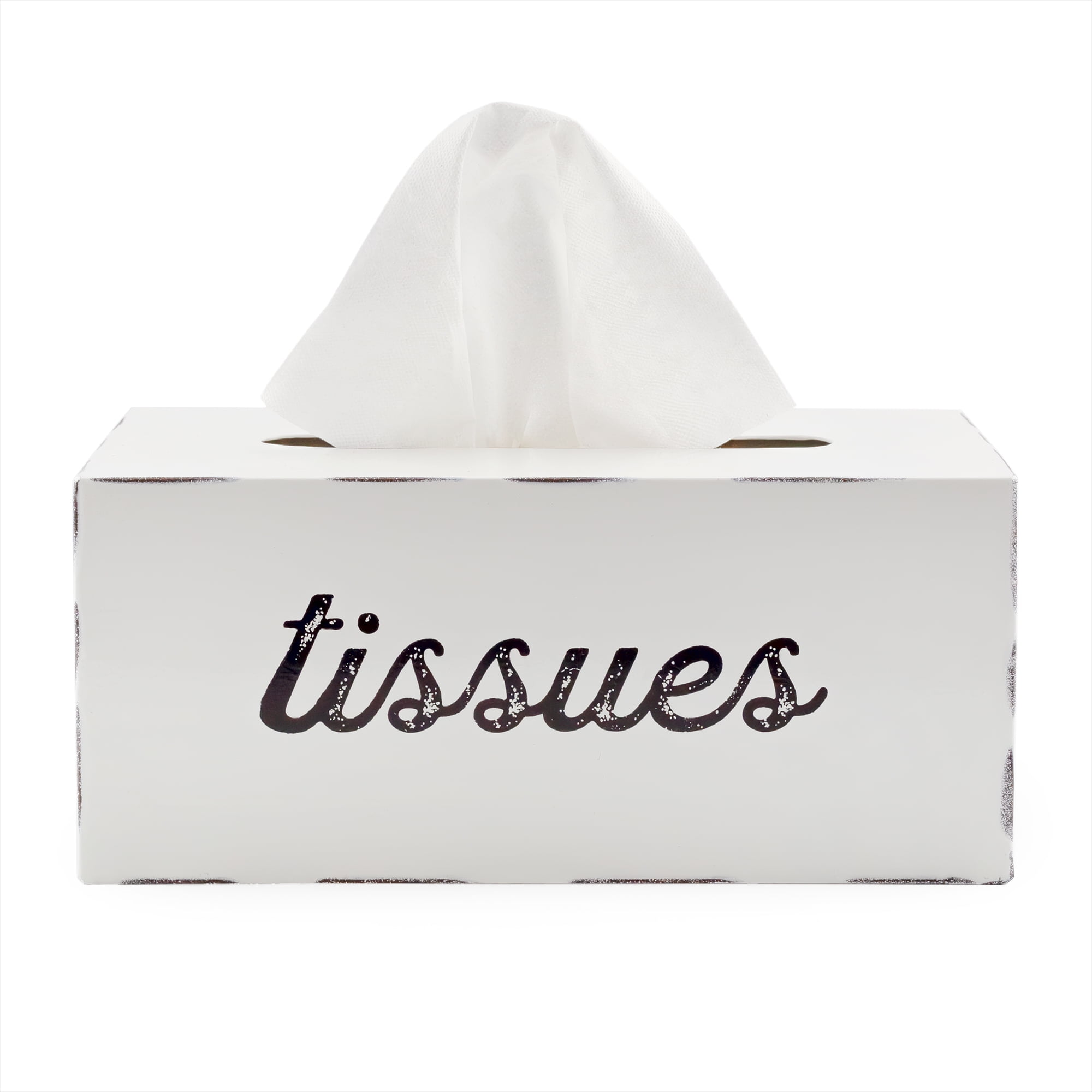 AuldHome Design White Rectangular Tissue Box, Rustic-Style Distressed ...