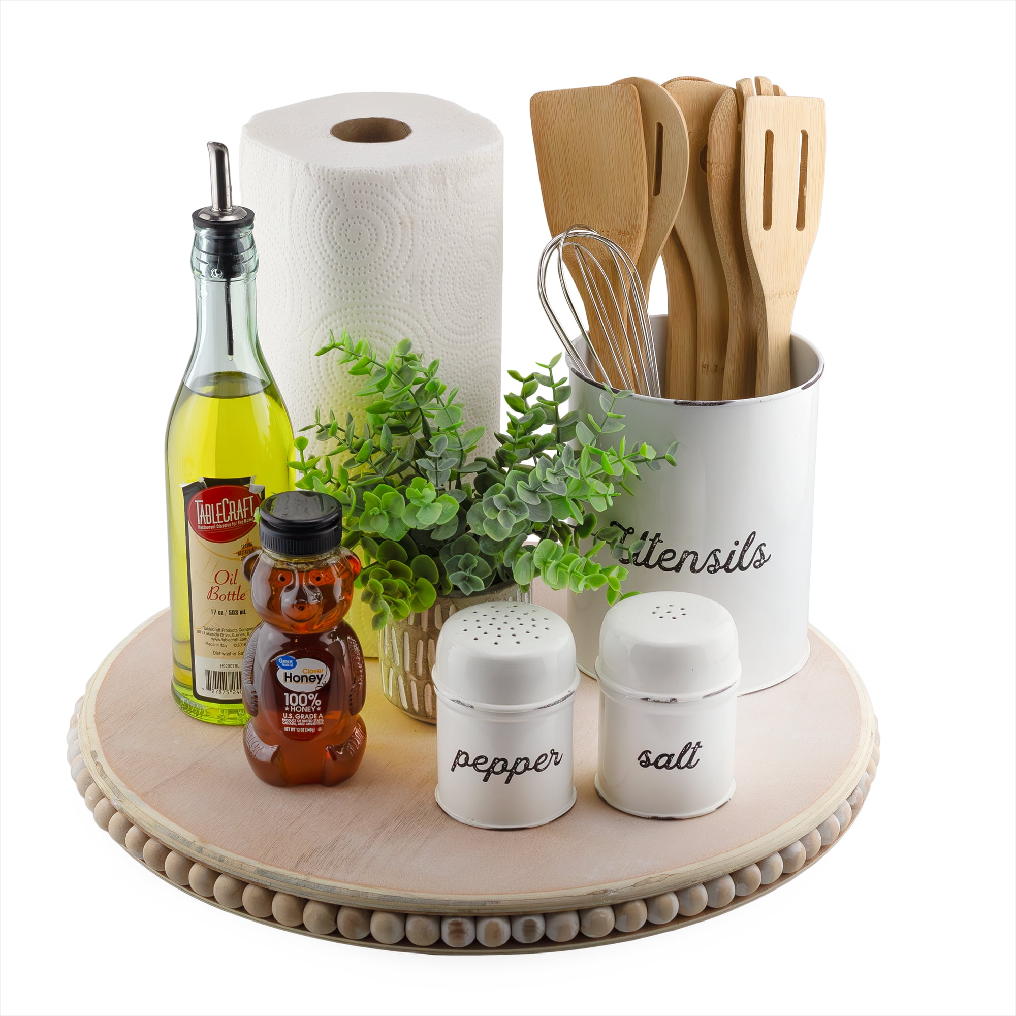 AuldHome 17-Inch Wooden Beaded Lazy Susan, Rustic Farmhouse Kitchen ...