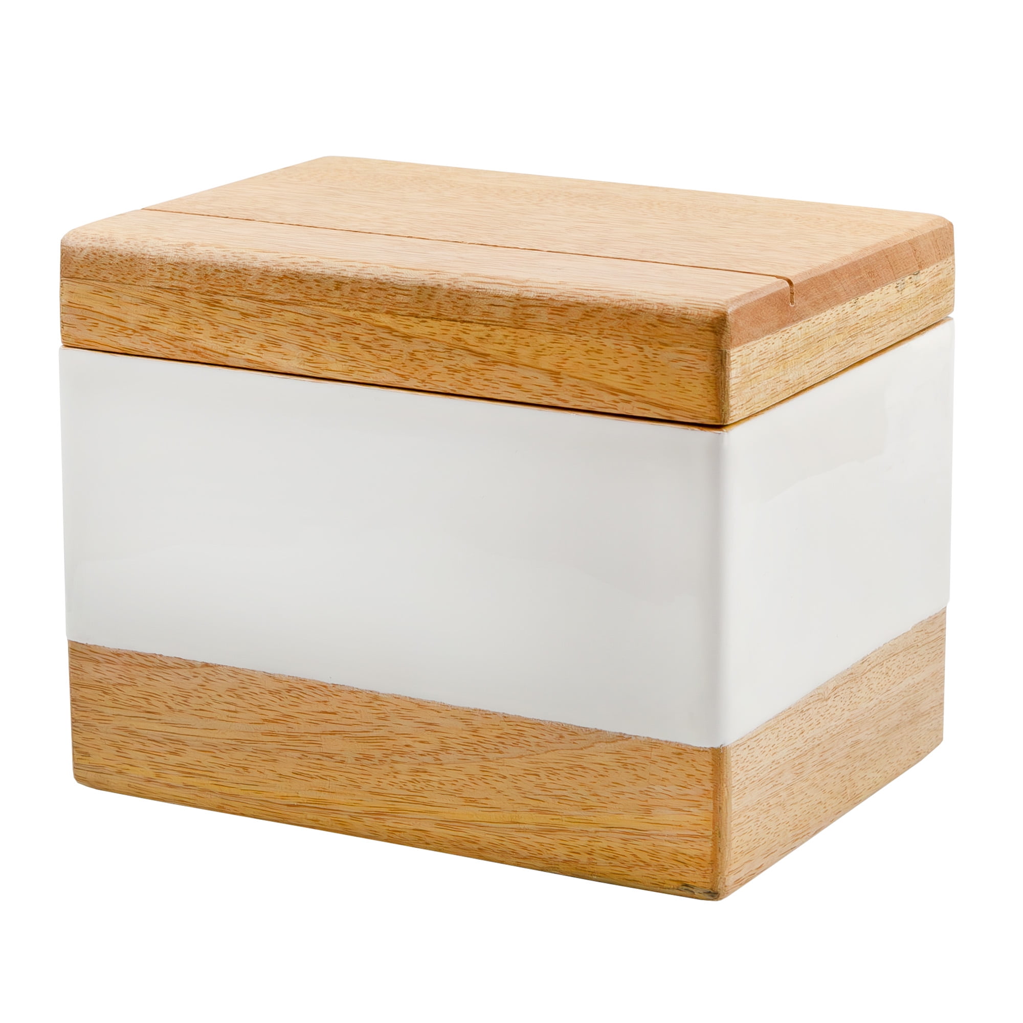 AuldHome Design Wood Enamel Recipe Box; Boho Farmhouse Style Mango Wood ...