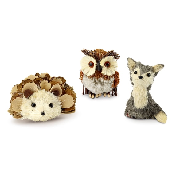 AuldHome Woodland Friends Figurines (Set of 3); Sisal Fiber Forest ...