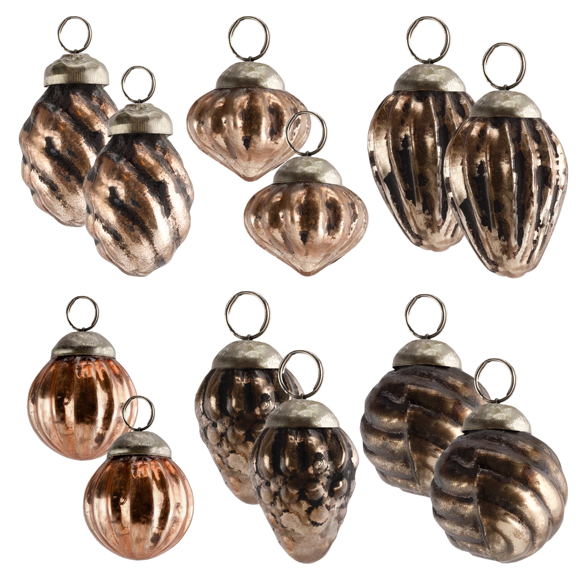 AuldHome Mercury Glass Finial Ornaments (Set of 12, Copper, Small ...