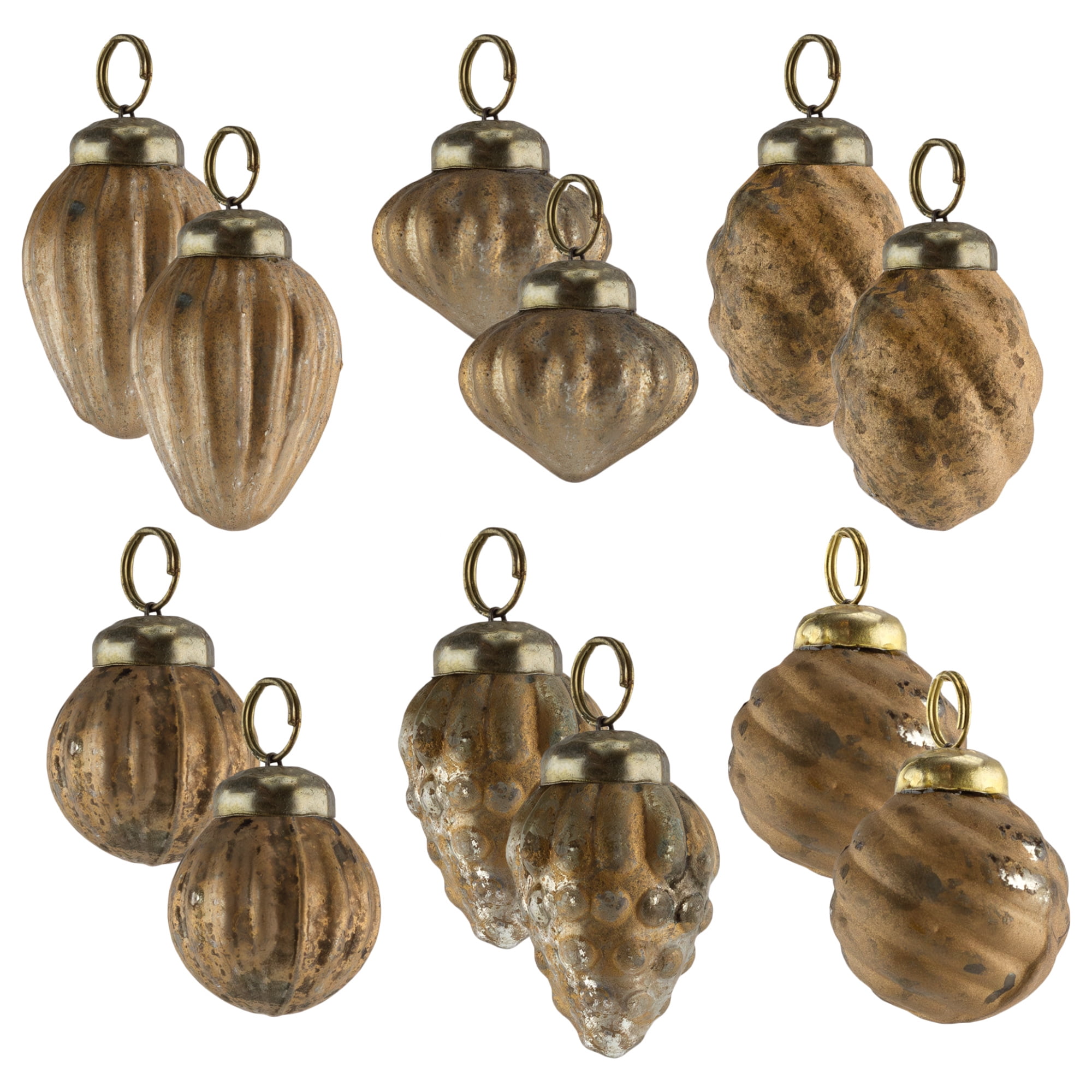 AuldHome Design Mercury Glass Finial Ornaments, Set of 12, Gold, 1.3-2 ...