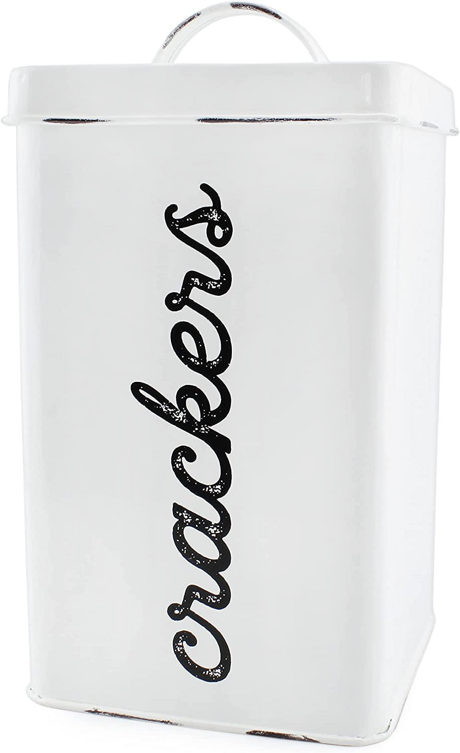 AuldHome Rustic White Cracker Tin; Square Enamelware Classic Cracker ...