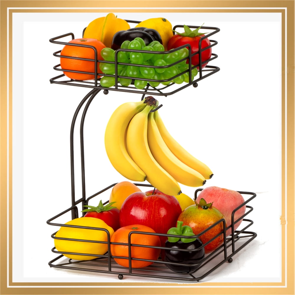 Auledio 2-Tier Metal Fruit Basket with Banana Tree, Detachable Fruit ...