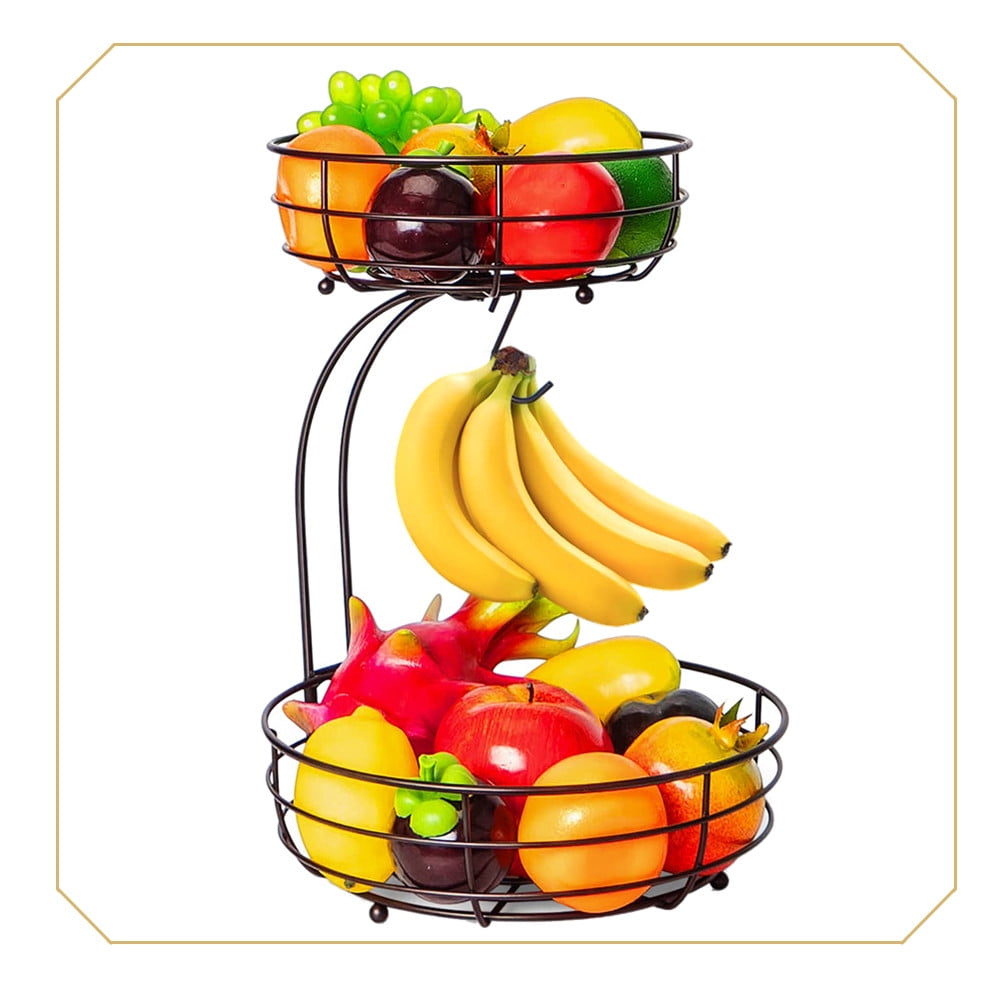 Auledio 2 Tier Metal Wire Fruit Basket Bowl Holder with Banana Hanger ...