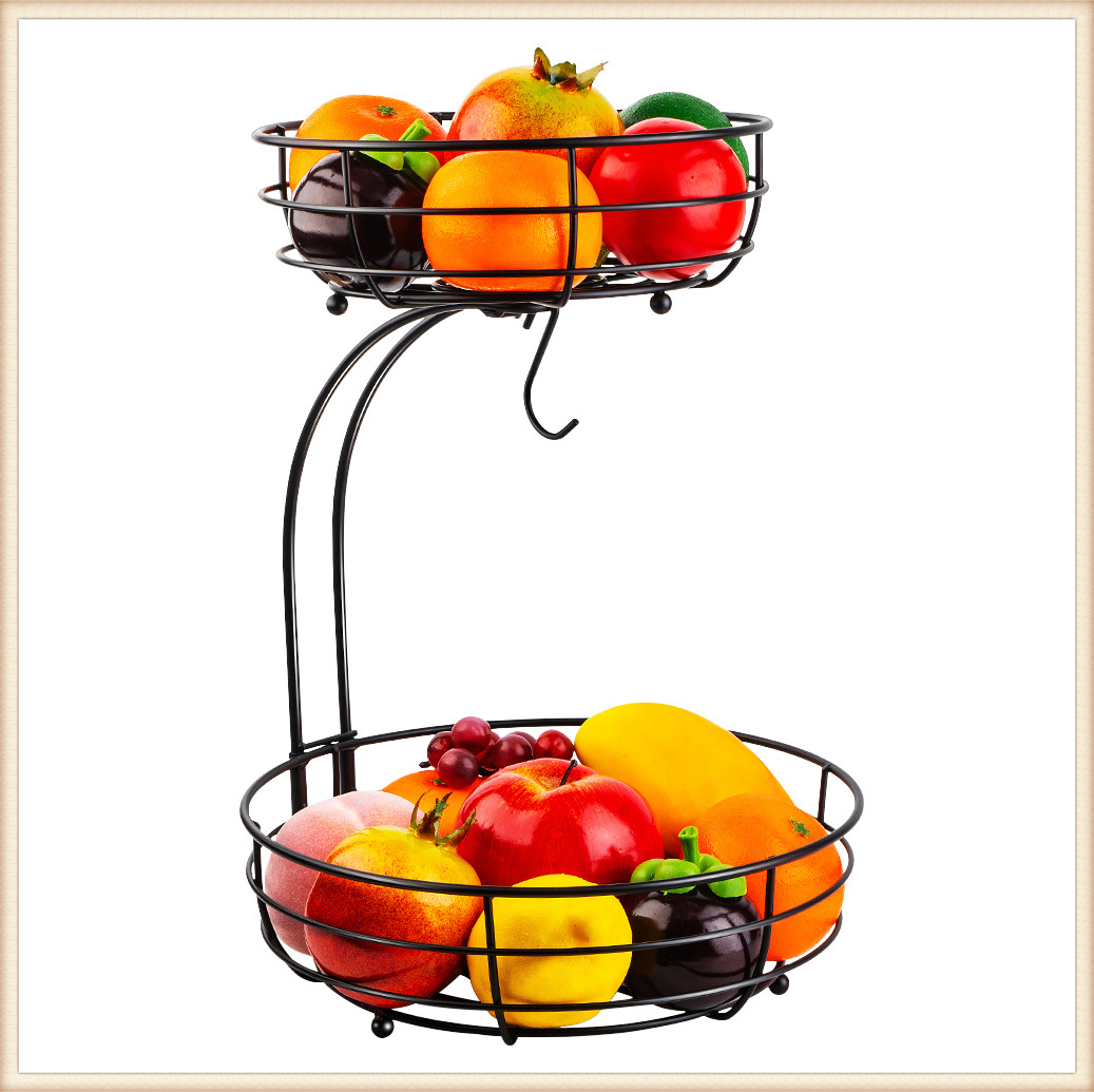 Auledio 2 Tier Metal Wire Fruit Basket Bowls with Banana Tree ...