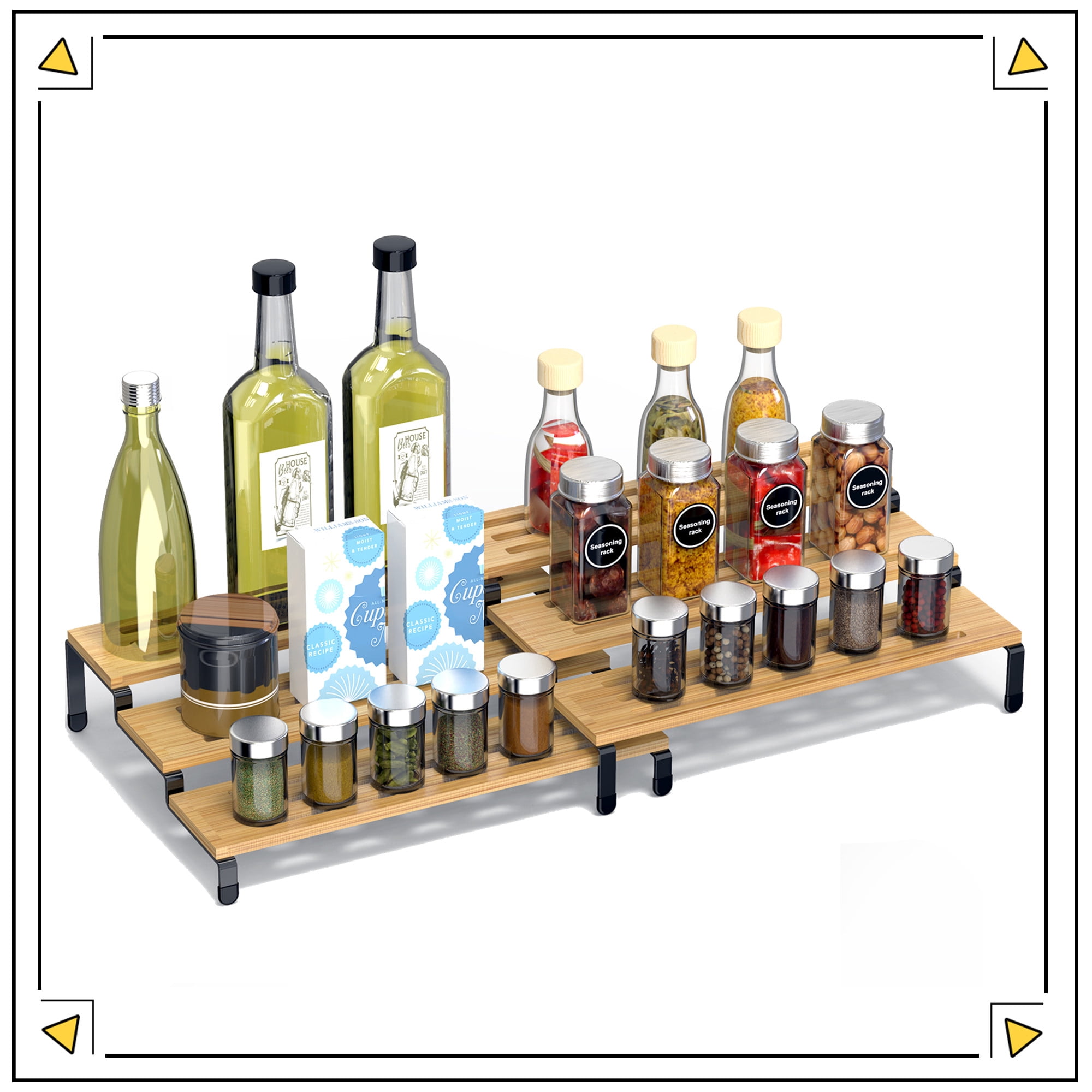 Auledio 3 Tier Bamboo Spice Rack Freestanding Expandable Step Shelf ...