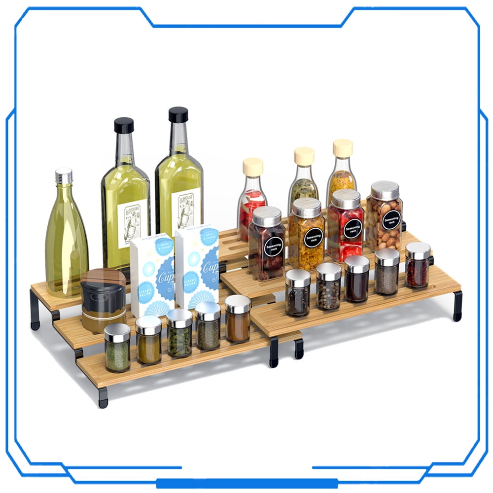 Auledio 3 Tier Bamboo Spice Rack Organizer Expandable Seasoning Jars ...