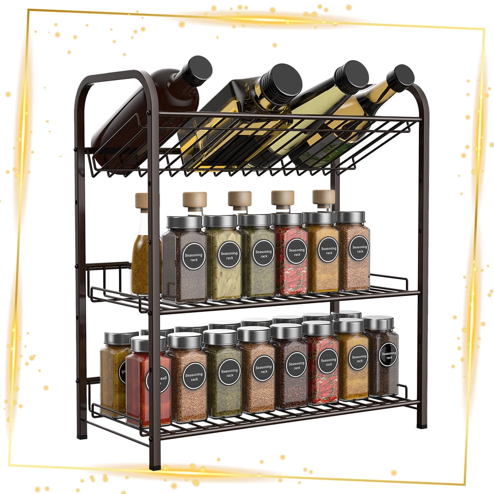 Auledio 3 Tier Metal Spice Rack Adjustable Spice Jars Organizer for ...