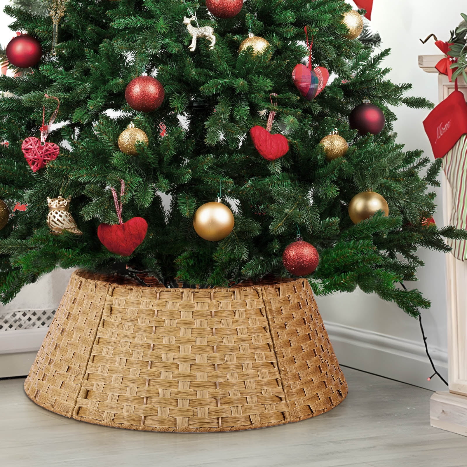 Auledio Christmas Tree Collar Tree Skirt Christmas Tree Ring Rattan ...