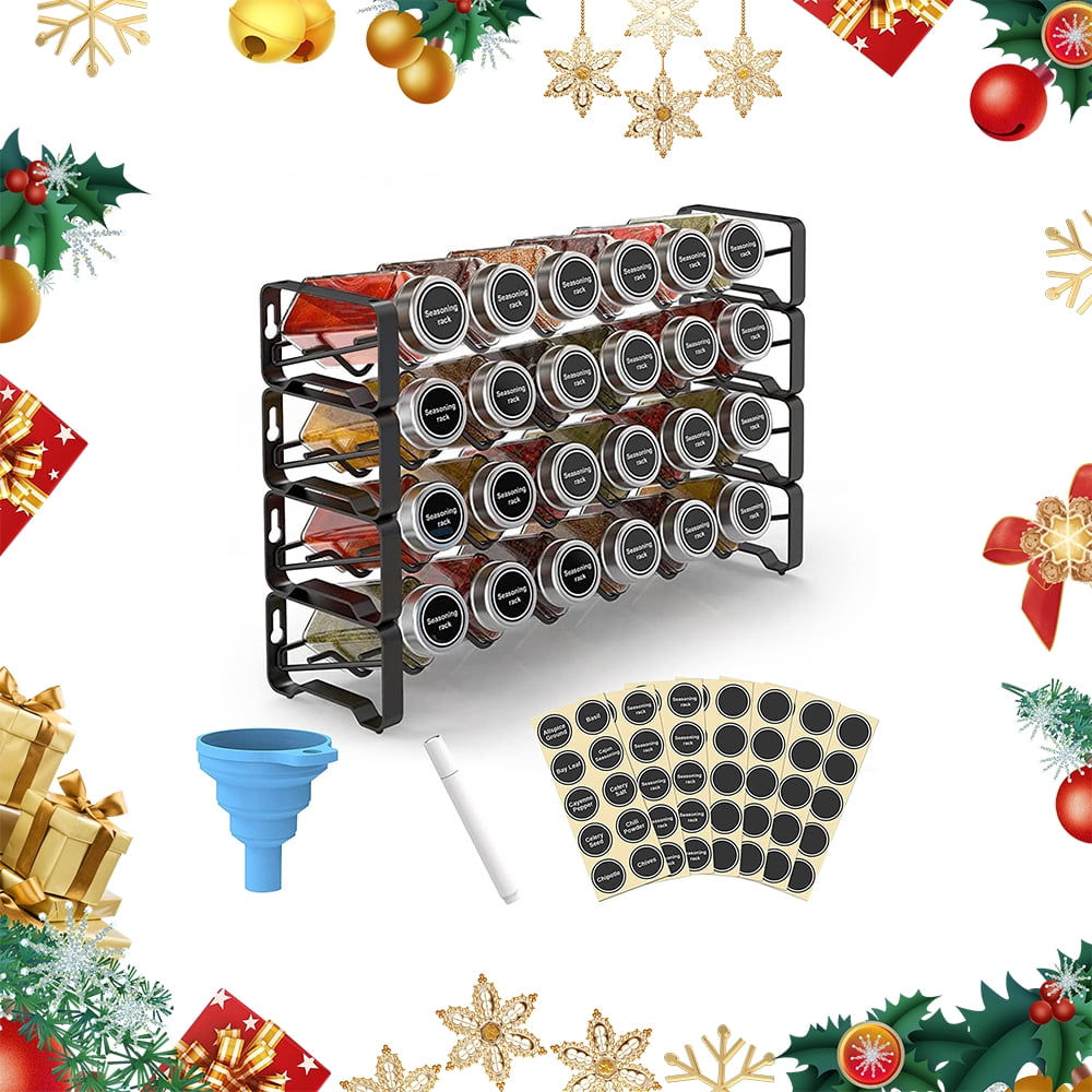 Auledio Metal Spice Rack for Cabinet with 24 Spice Jars, Labels, Chalk ...