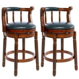 Aulife 2pcs Bar Stools Genuine Leather Counter Height barstool Wooden ...