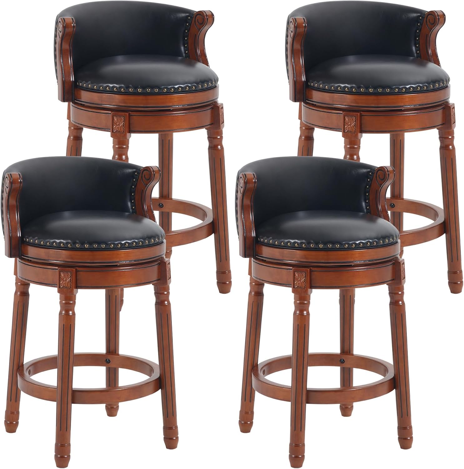 Aulife set of 2 Bar Stools Genuine Leather Counter Height barstool ...