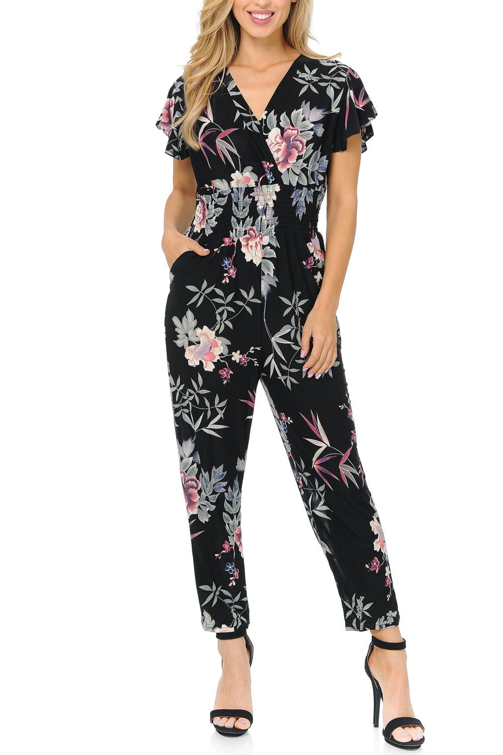 Auliné Collection Womens Short Cap Sleeve V-Neck Long Pants Romper ...