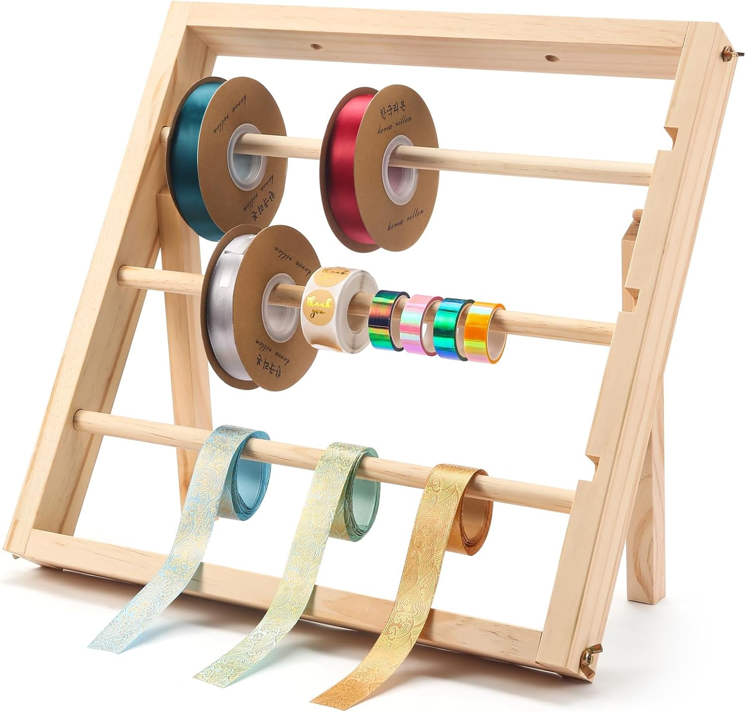 Aulin Ribbon Storage Organizer Rack - Wooden Ribbon Spool Holder for ...