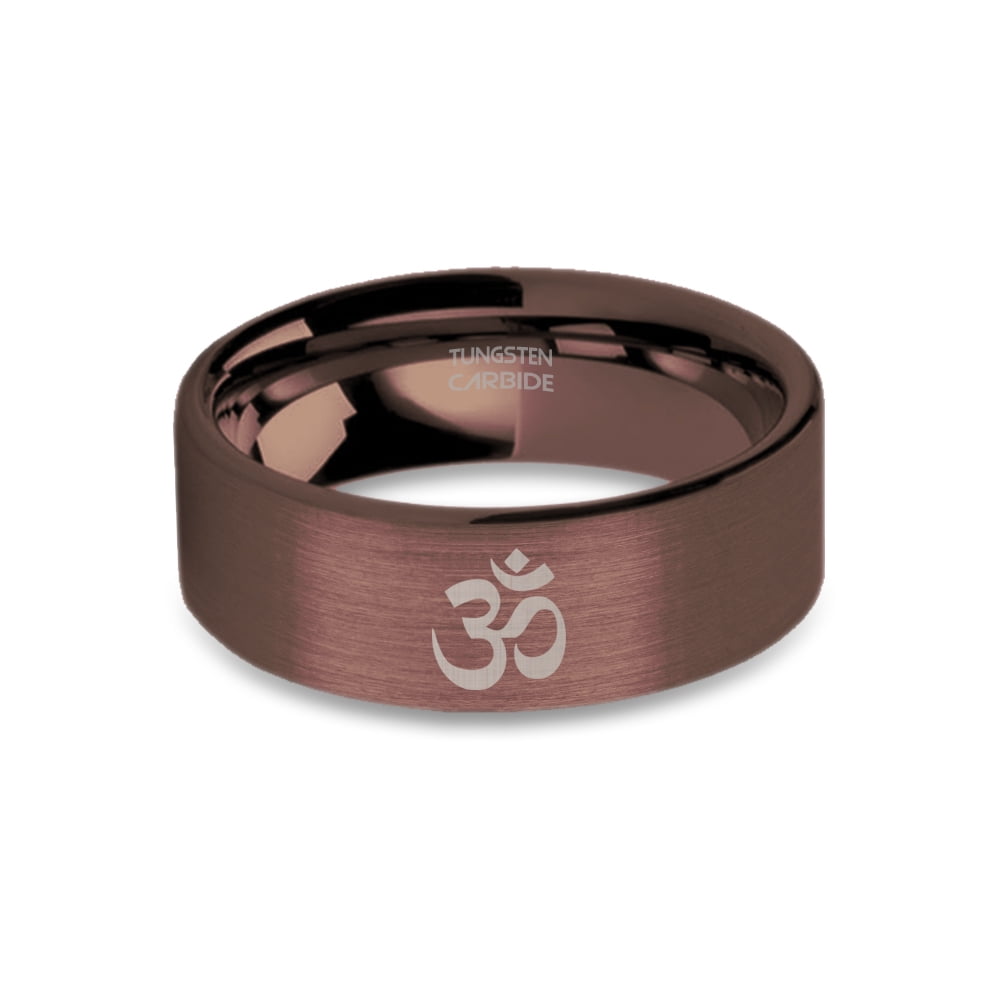 Aum Om Hindi Character Engraved Rustic Brushed Brown Tungsten Ring, 8mm ...