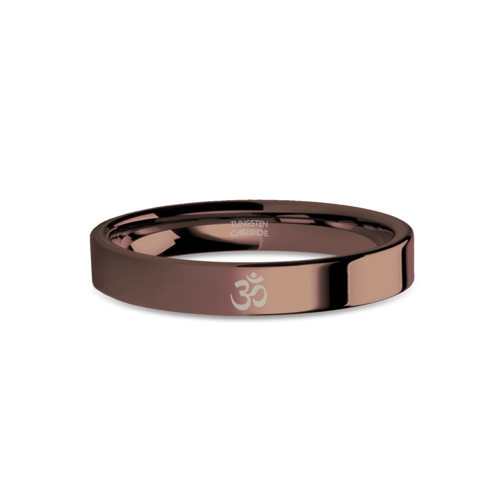 Aum Om Hindi Syllable Laser Engraved Brown Tungsten Wedding Band, 4mm ...