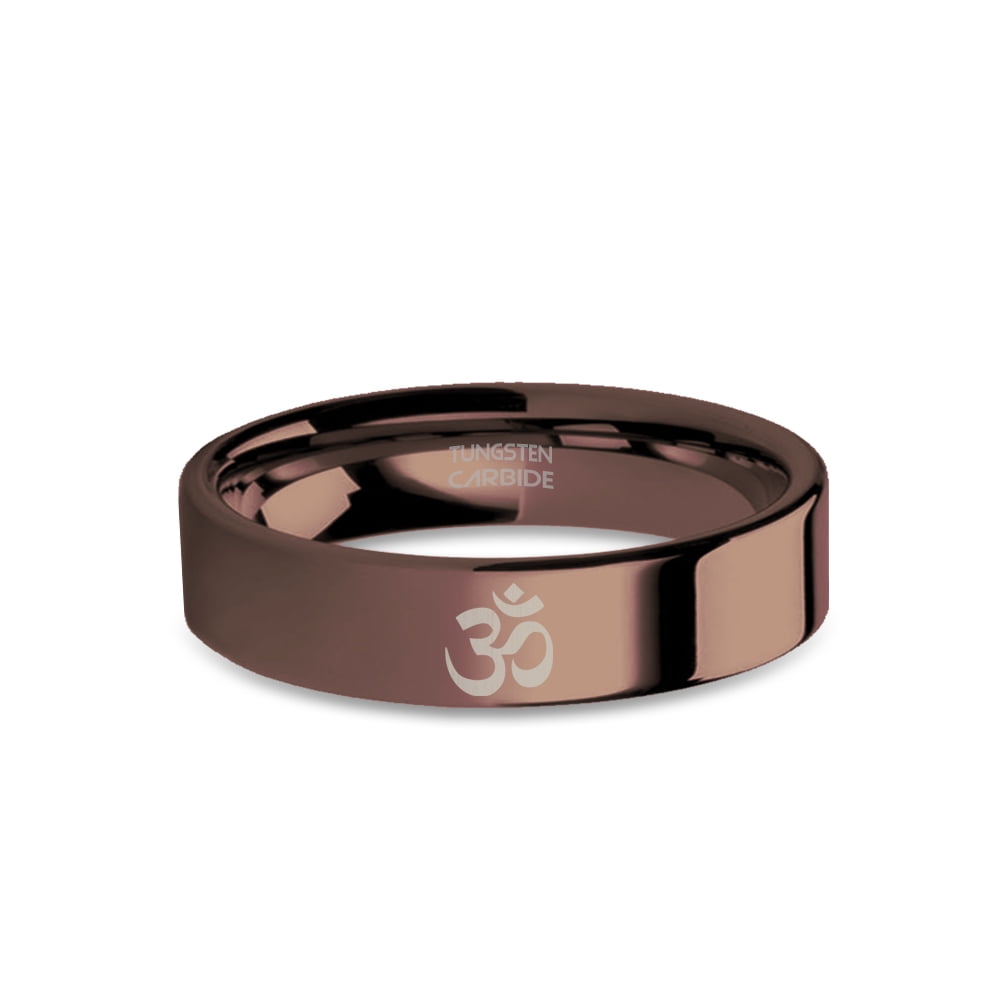 Aum Om Hindi Syllable Laser Engraved Brown Tungsten Wedding Band, 6mm ...