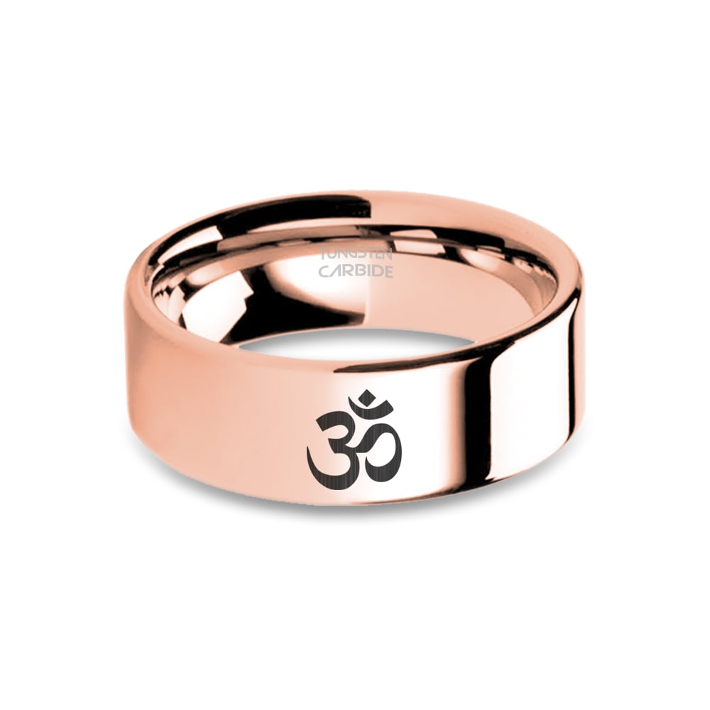 Aum Om Hindu Symbol Engraved Rose Gold Polished Tungsten Ring, 8mm ...