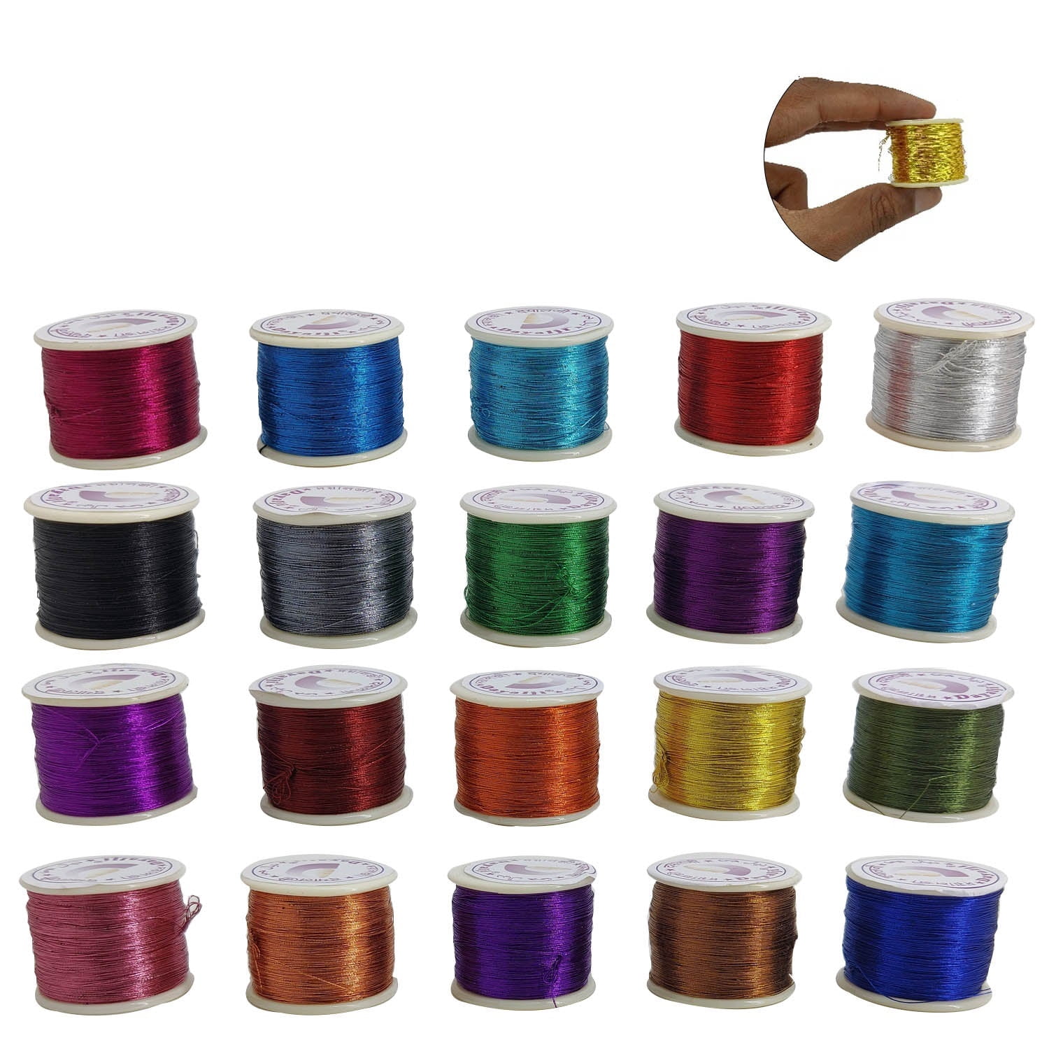 Aumni Crafts Zari Metallic Threads 0.1 MM (20 Color Shades, Approx 24 ...